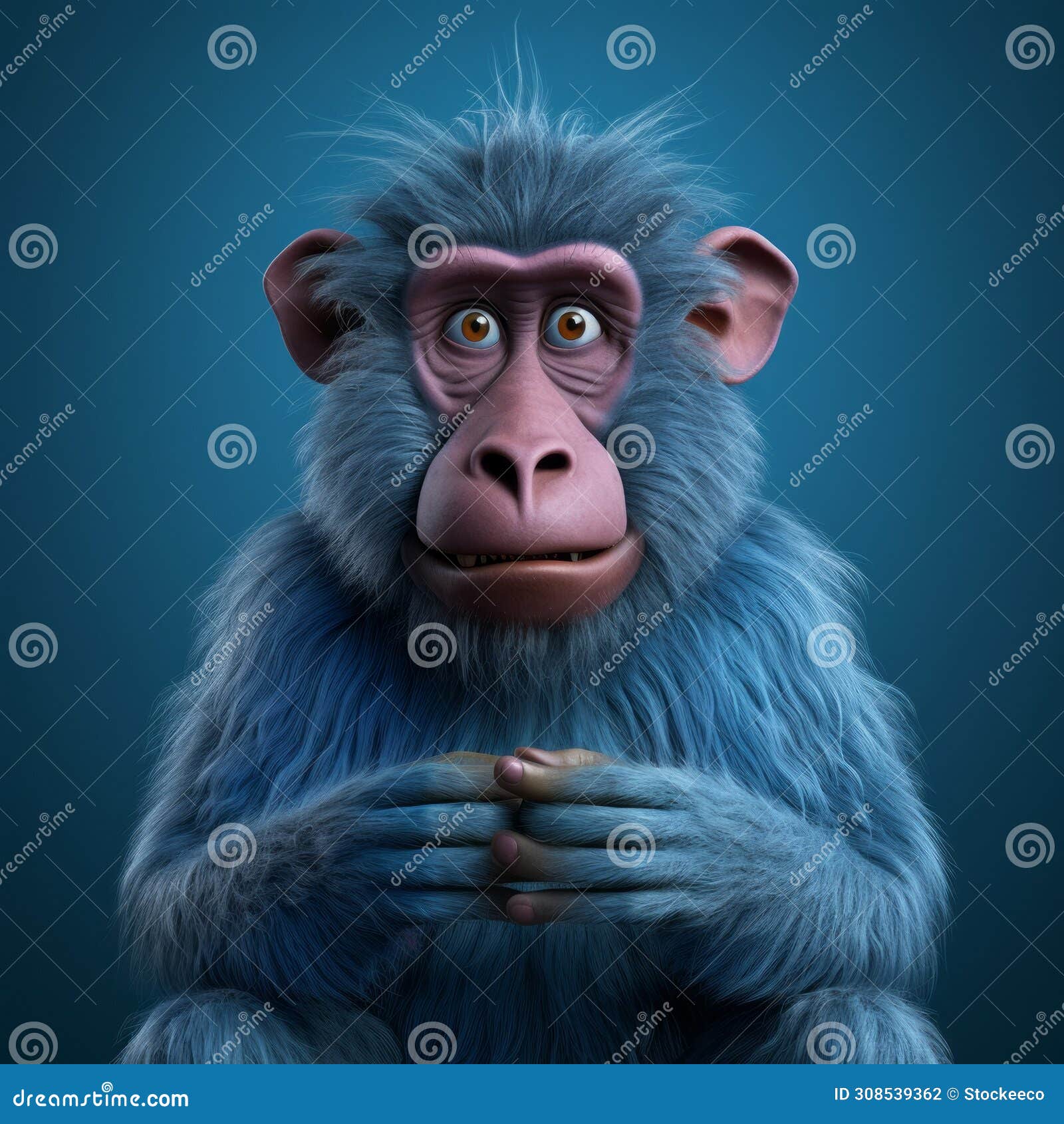 Realistic Blue Monkey: a Playful and Expressive Baboon Character Stock ...