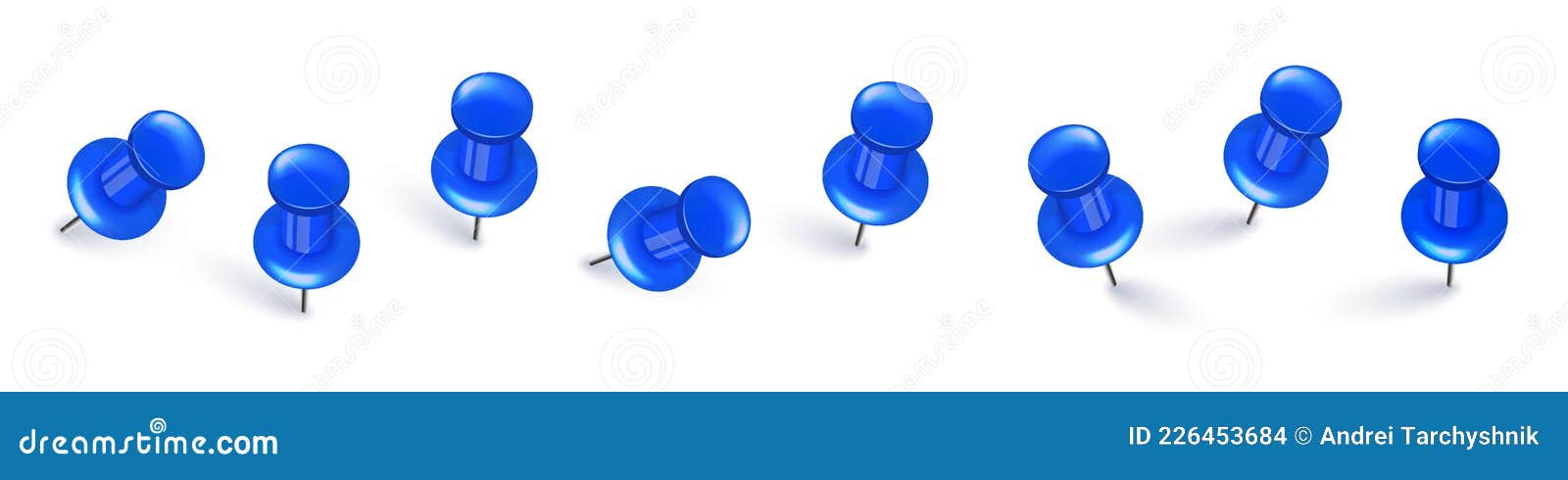 Realistic Blue Push Pins. Board Tacks Isolated on White Background ...