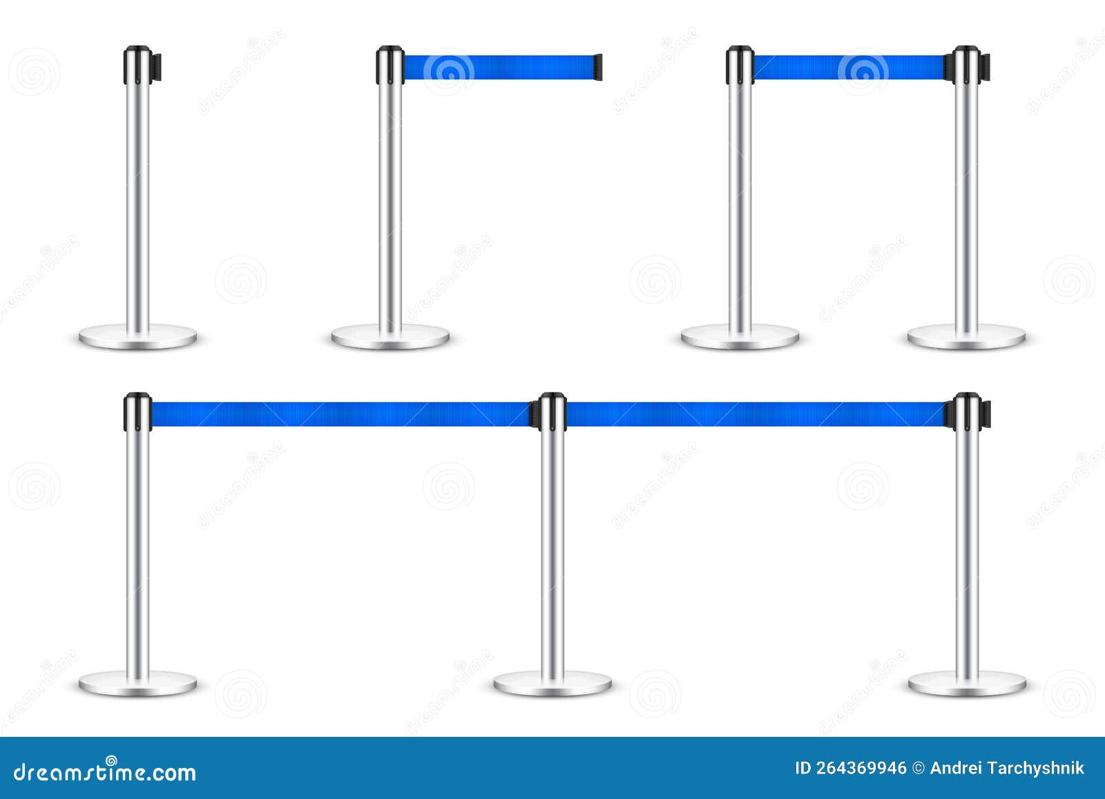 Realistic Blue Retractable Belt Stanchion. Crowd Control Barrier Posts ...