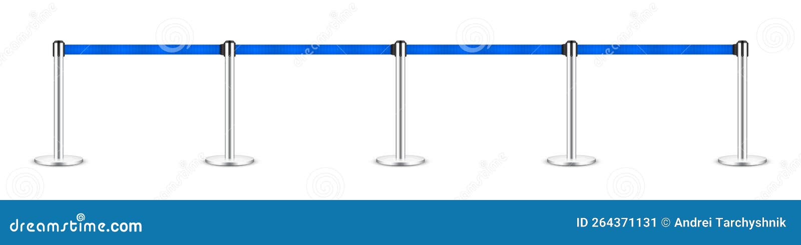 Realistic Blue Retractable Belt Stanchion. Crowd Control Barrier Posts ...