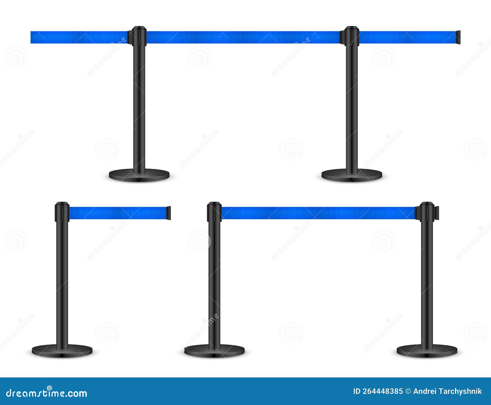 Realistic Blue Retractable Belt Stanchion. Crowd Control Barrier Posts ...