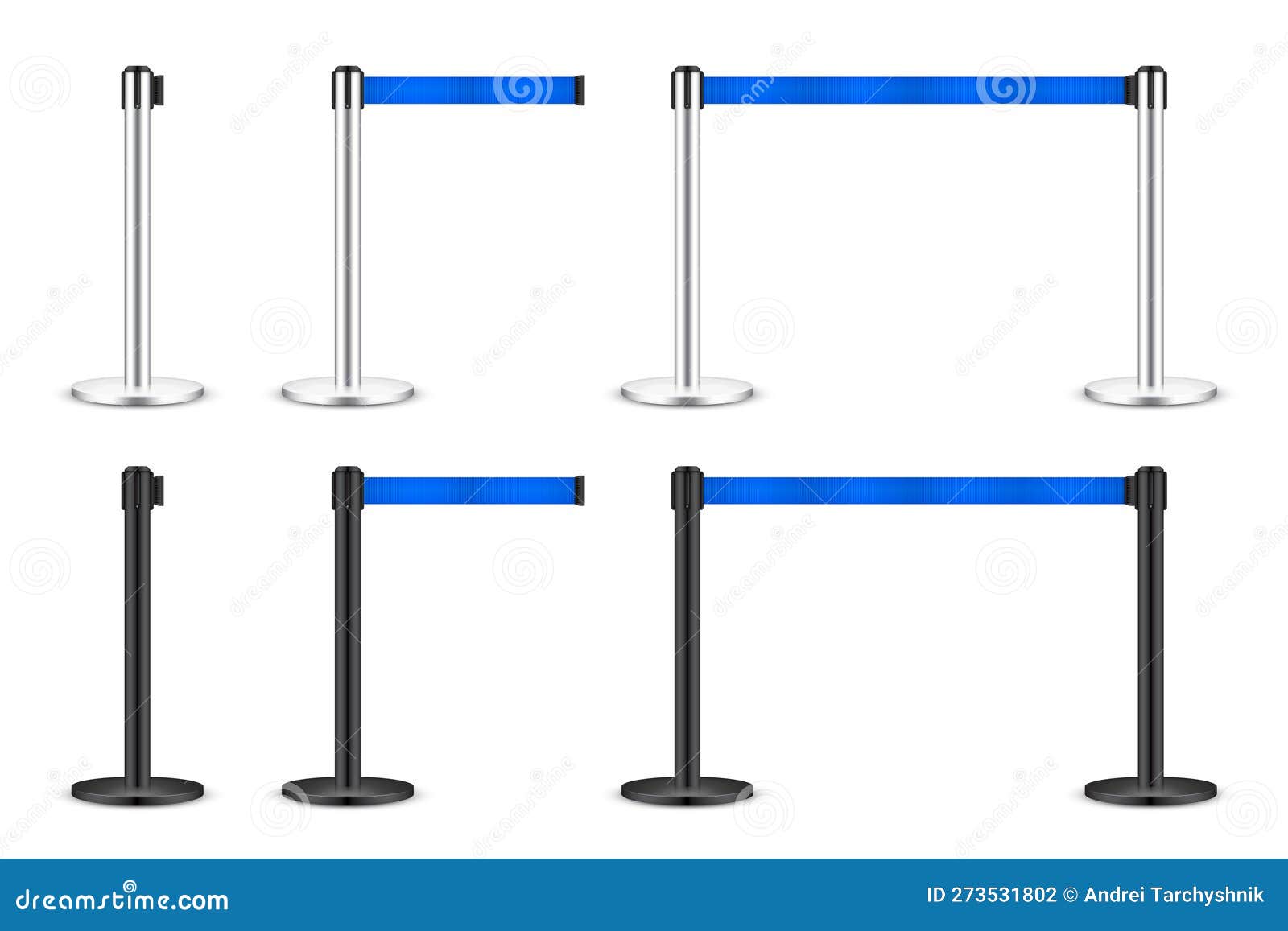Realistic Blue Retractable Belt Stanchion. Crowd Control Barrier Posts ...