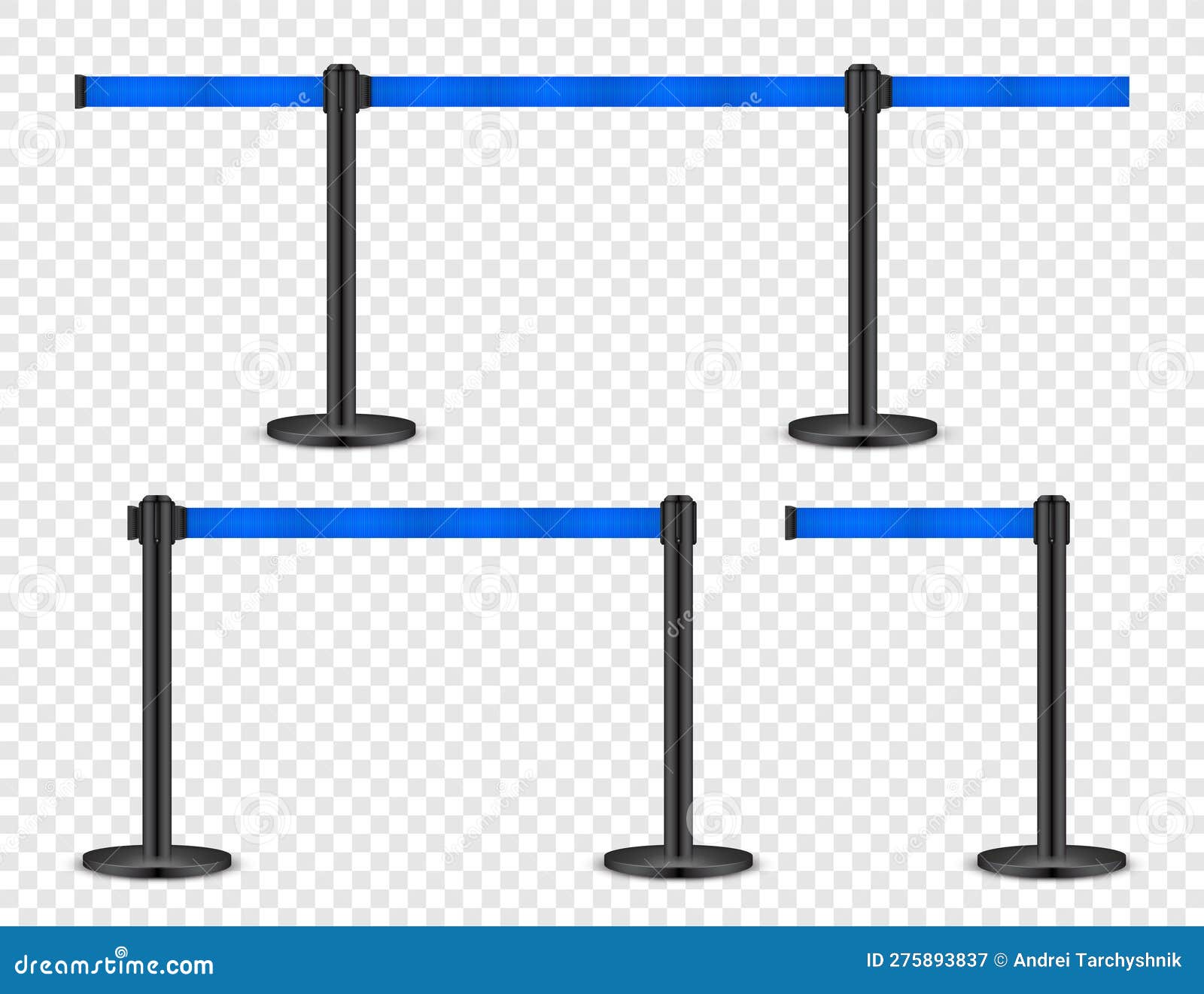 Realistic Blue Retractable Belt Stanchion. Crowd Control Barrier Posts ...