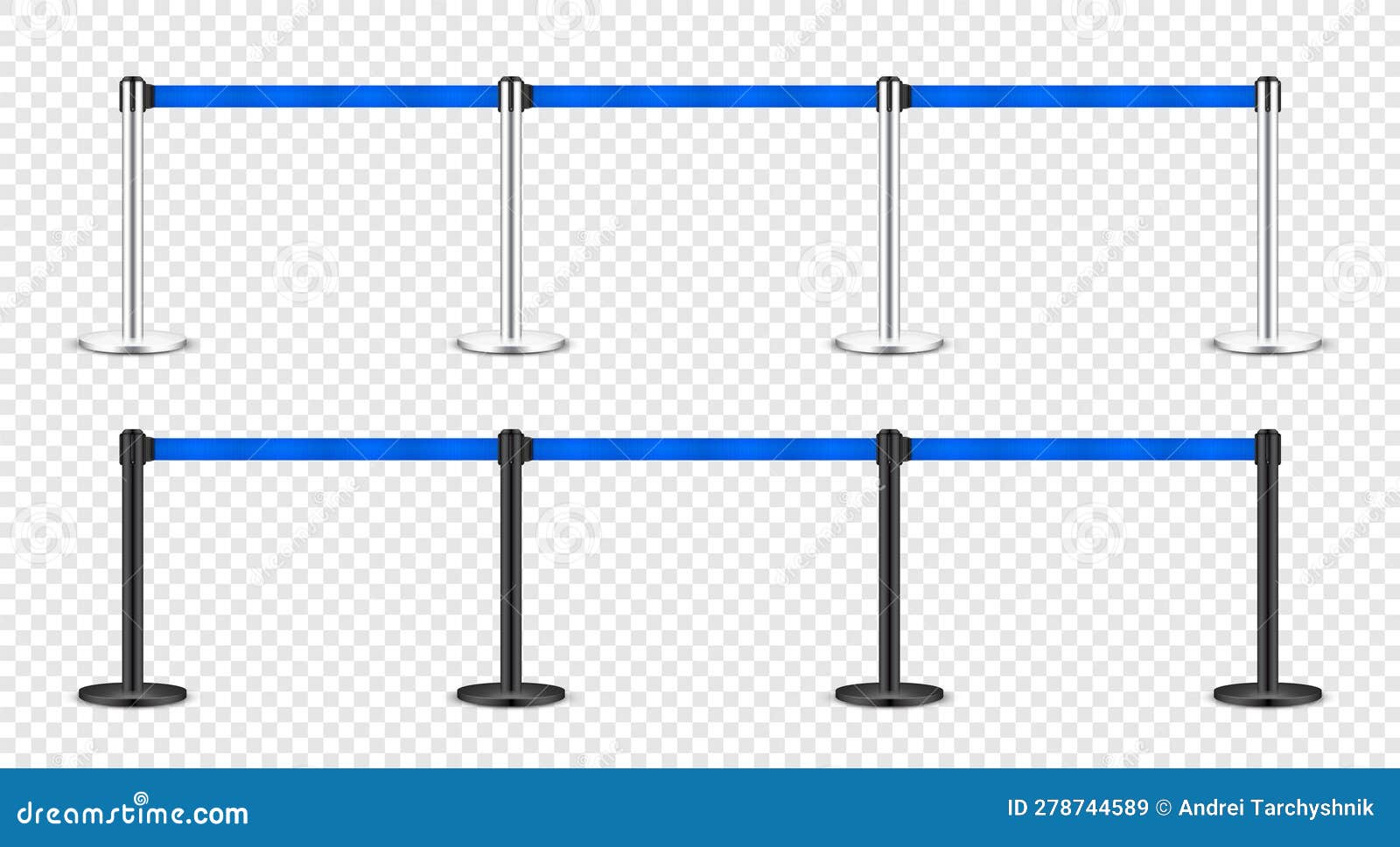 Realistic Blue Retractable Belt Stanchion. Crowd Control Barrier Posts ...