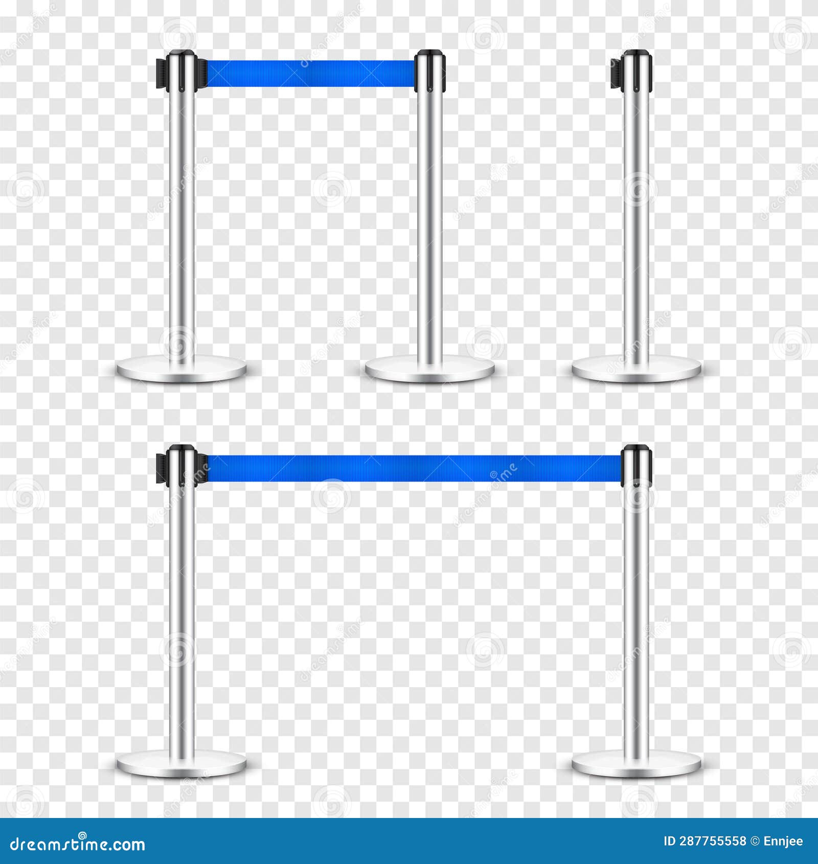 Realistic Blue Retractable Belt Stanchion. Crowd Control Barrier Posts ...