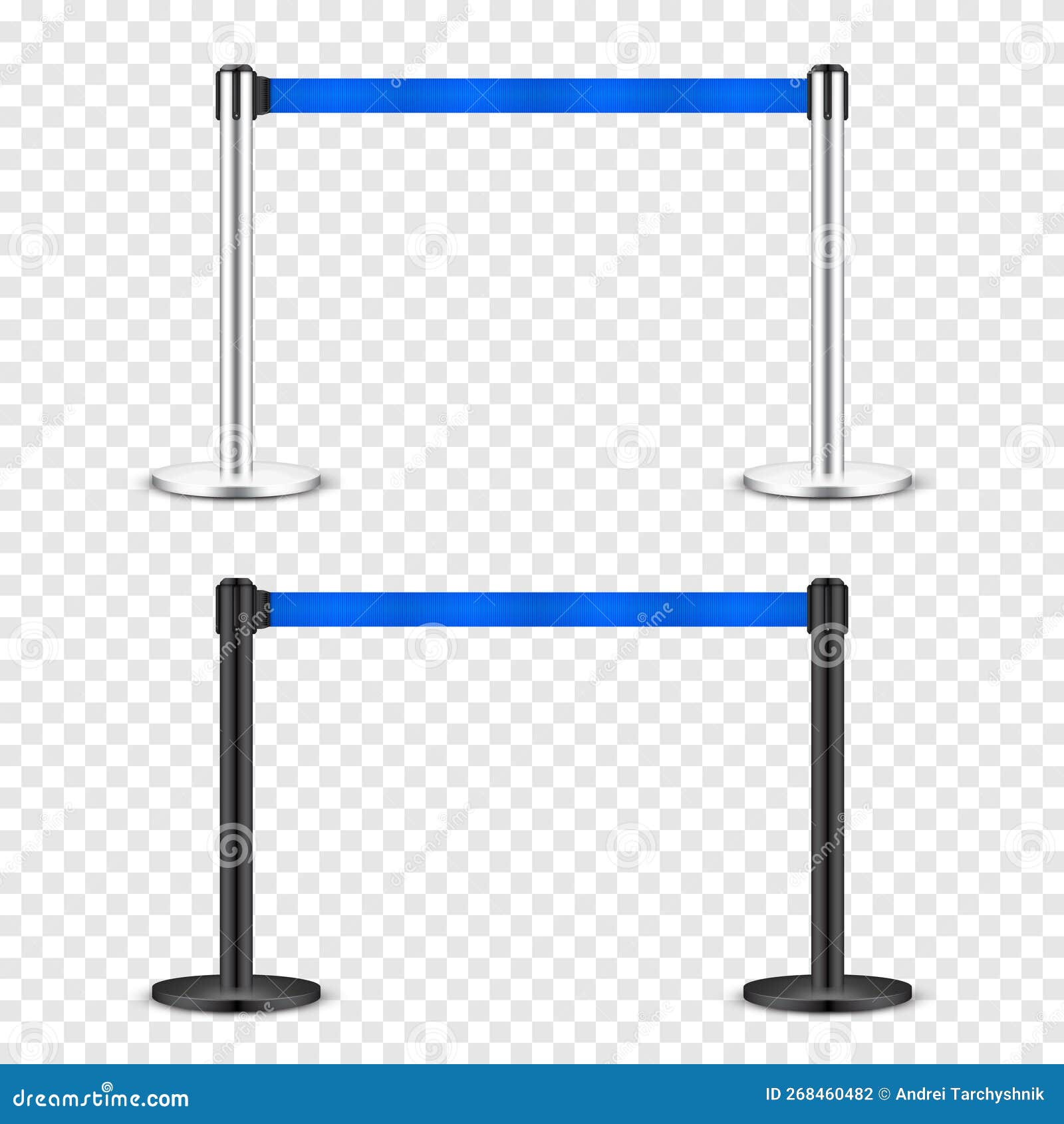 Realistic Blue Retractable Belt Stanchion. Crowd Control Barrier Posts ...