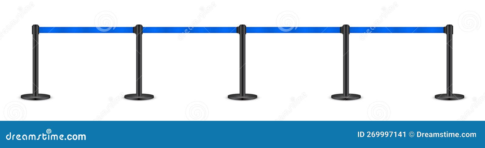 Realistic Blue Retractable Belt Stanchion. Crowd Control Barrier Posts ...