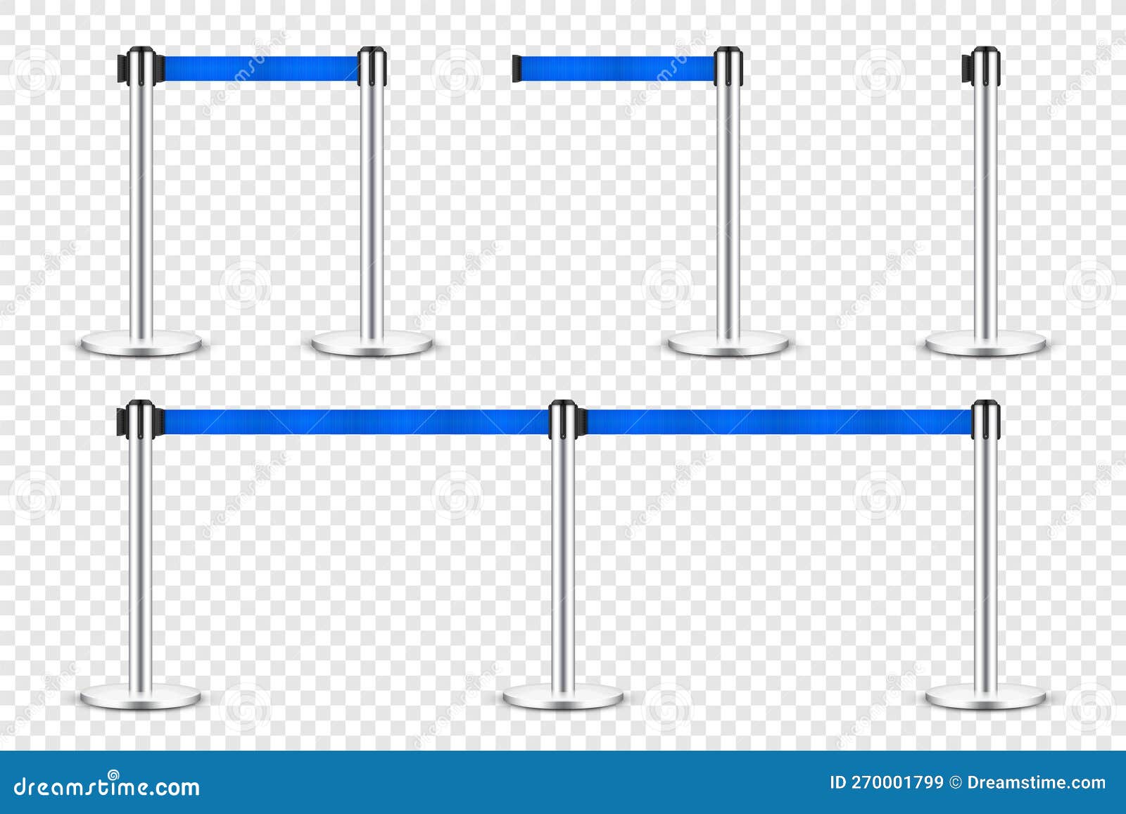 Realistic Blue Retractable Belt Stanchion. Crowd Control Barrier Posts ...