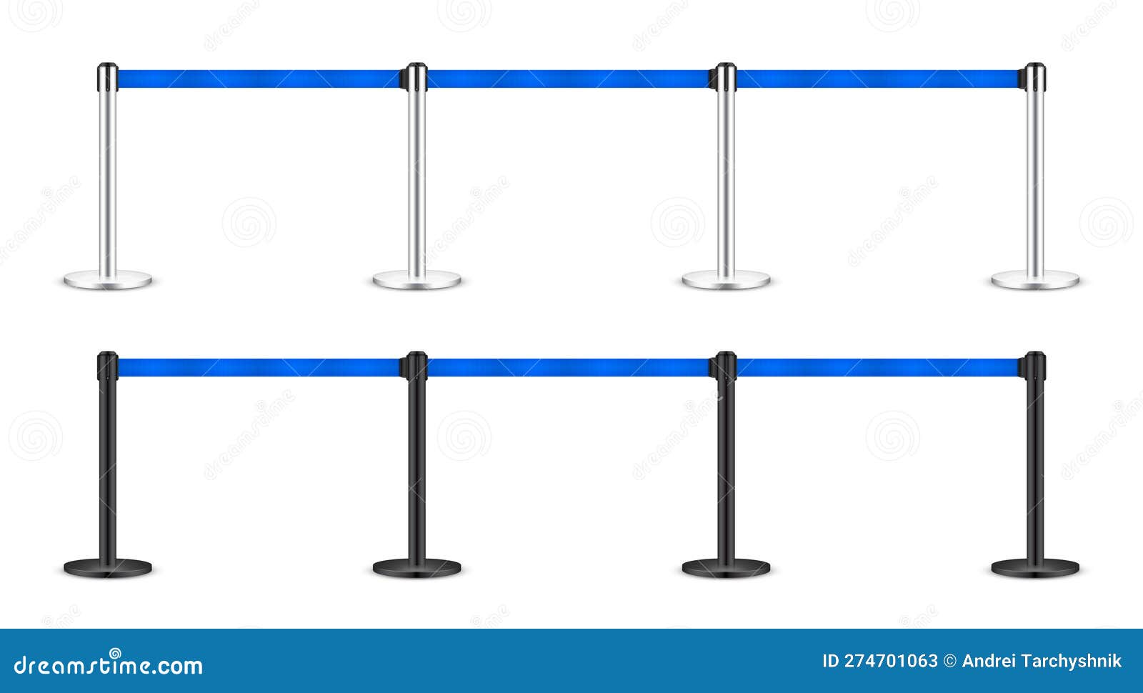 Realistic Blue Retractable Belt Stanchion. Crowd Control Barrier Posts ...