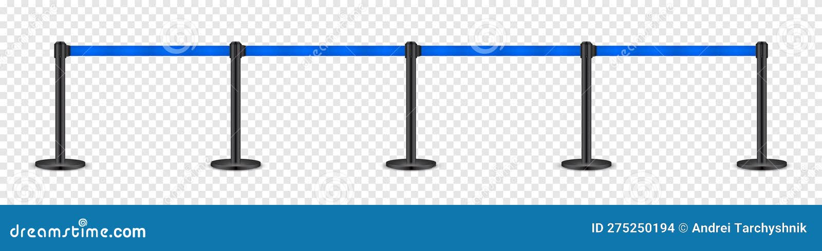 Realistic Blue Retractable Belt Stanchion. Crowd Control Barrier Posts ...