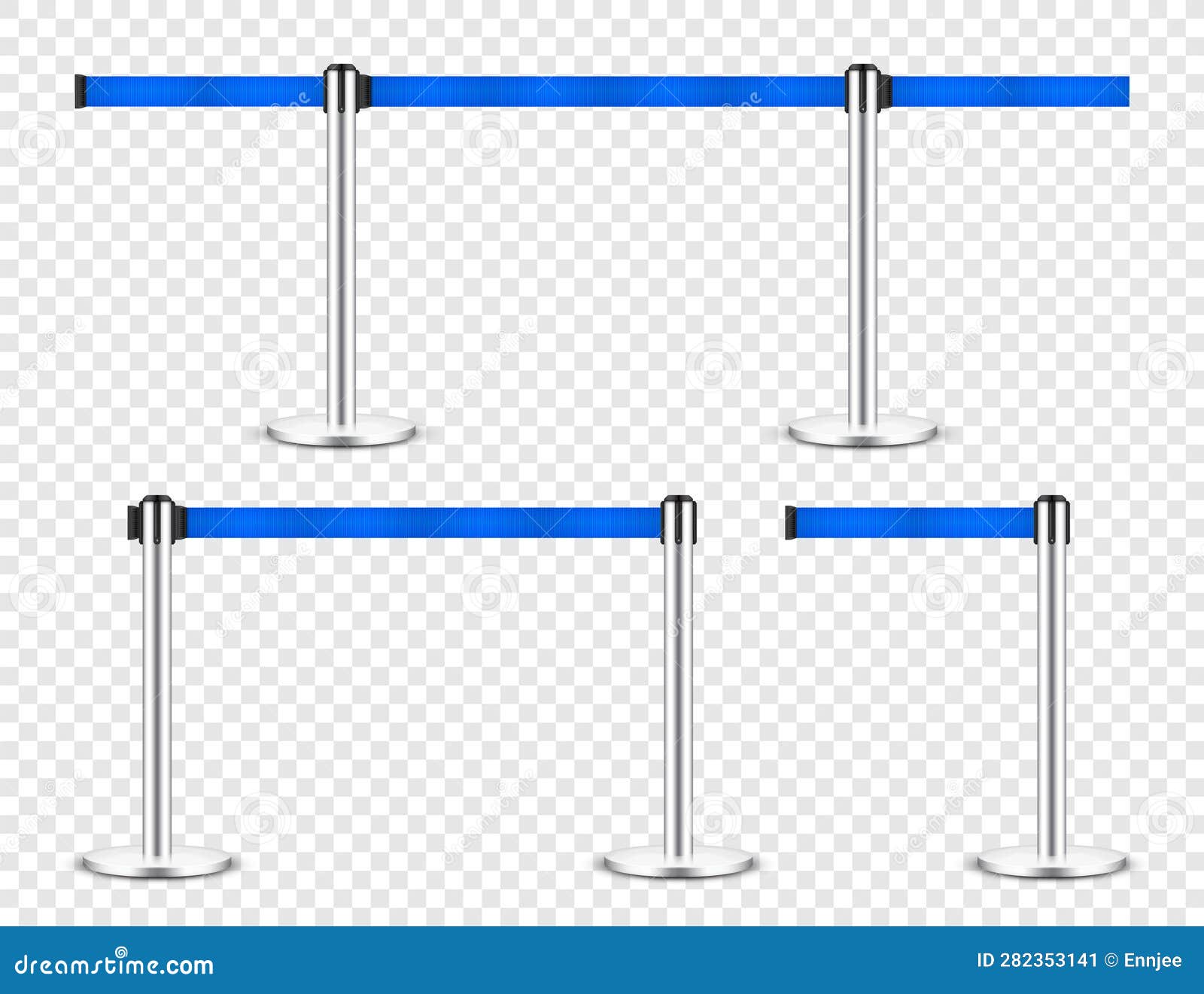 Realistic Blue Retractable Belt Stanchion. Crowd Control Barrier Posts ...