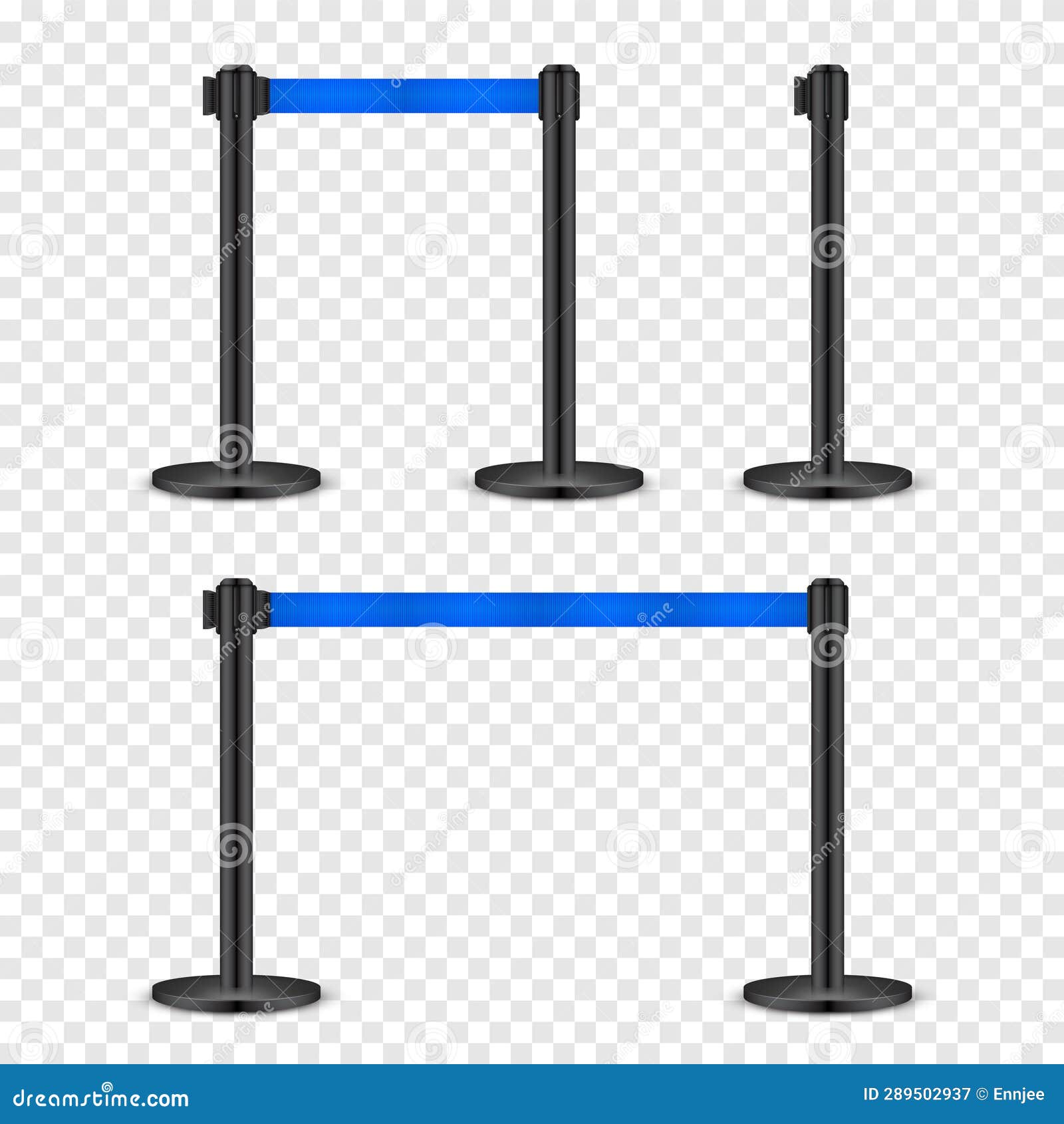 Realistic Blue Retractable Belt Stanchion. Crowd Control Barrier Posts ...