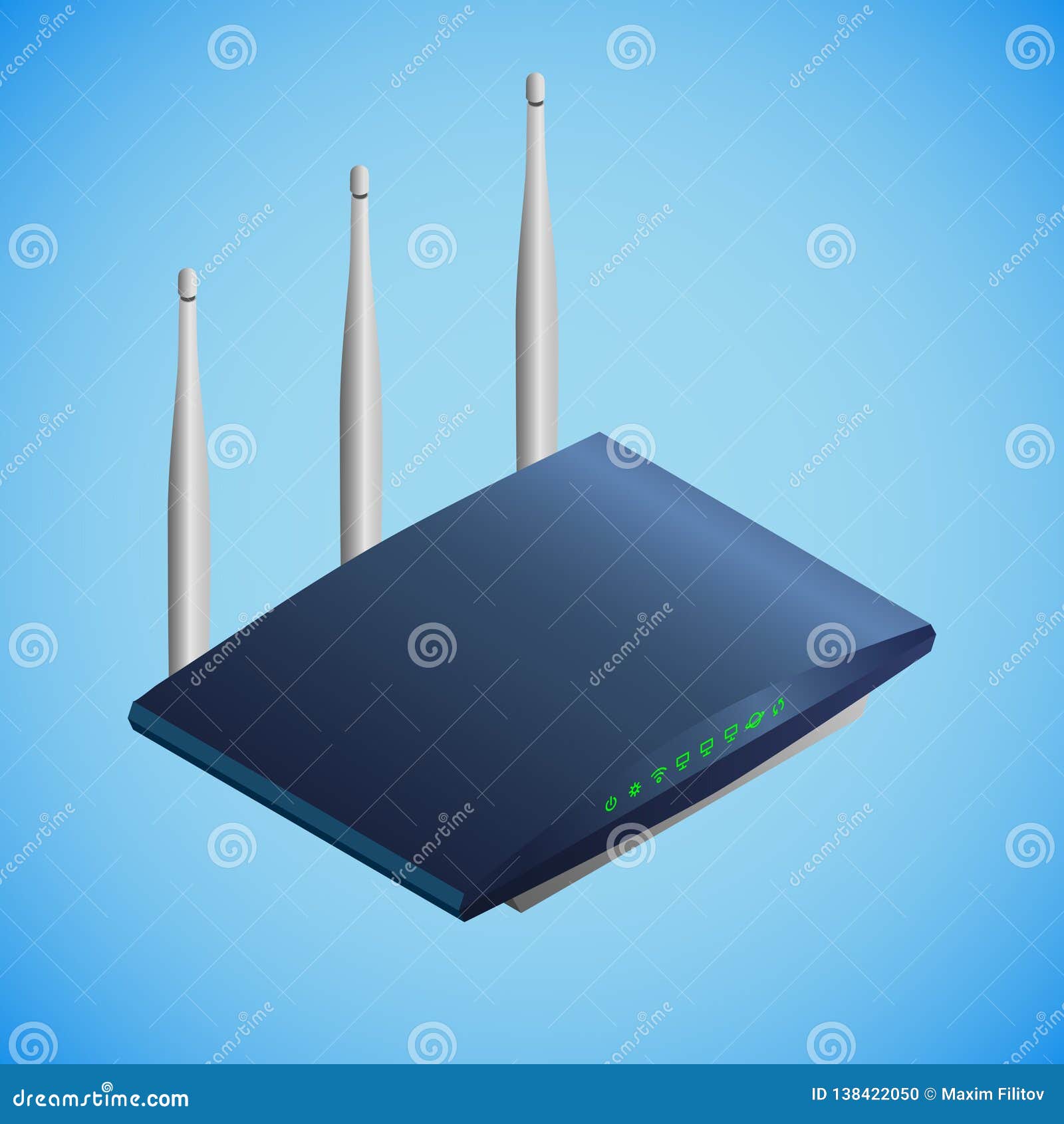 Realistic Blue Router in Isometry Vector Illustration Stock Vector ...