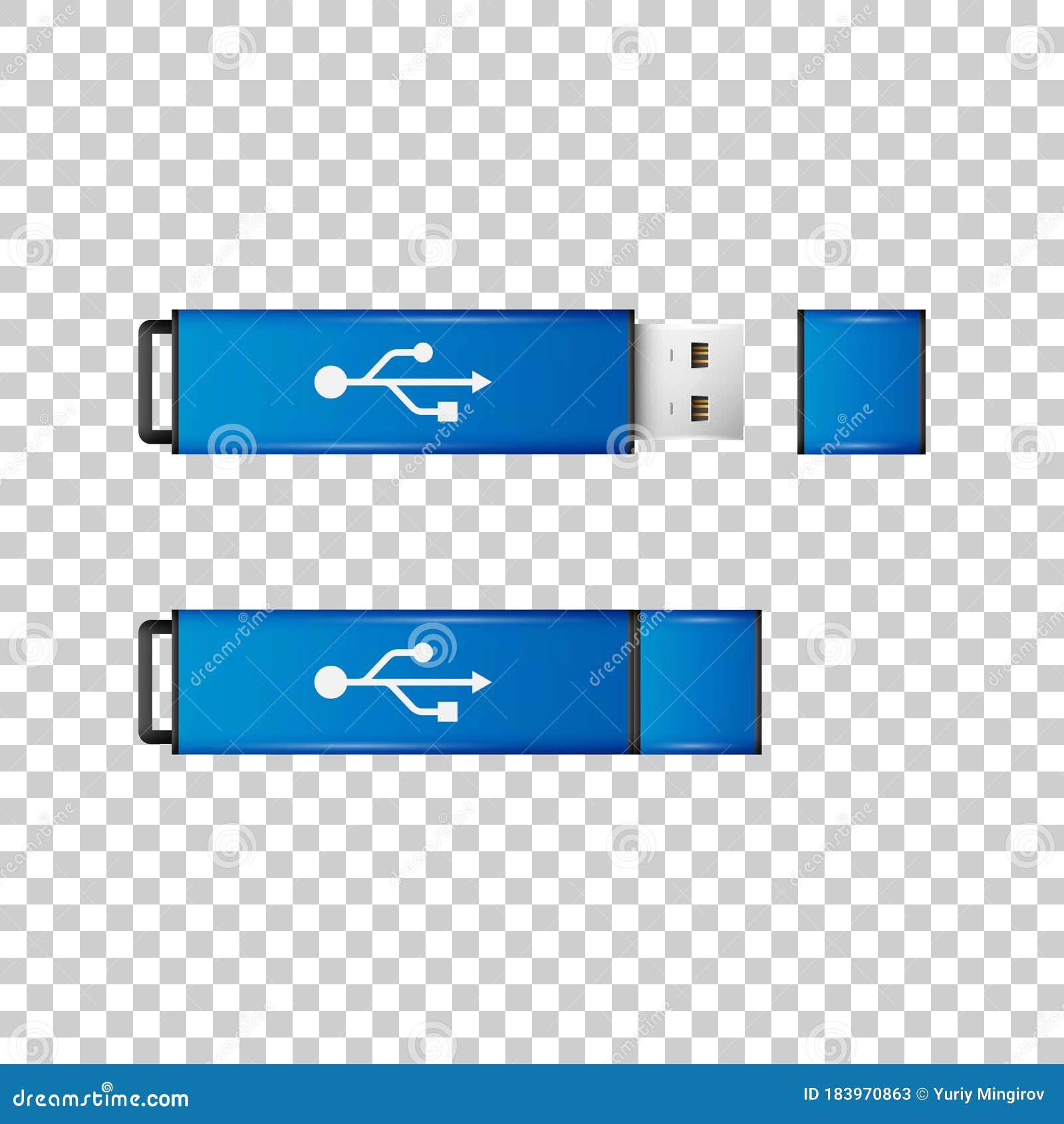 Realistic Blue USB Flash Drive Isolated Object on Transparent ...