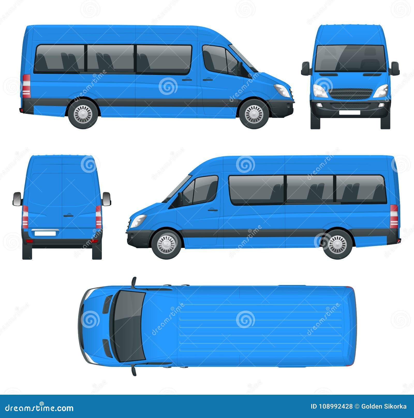 Realistic Van Template in Outline. Isolated Passenger Mini Bus for ...