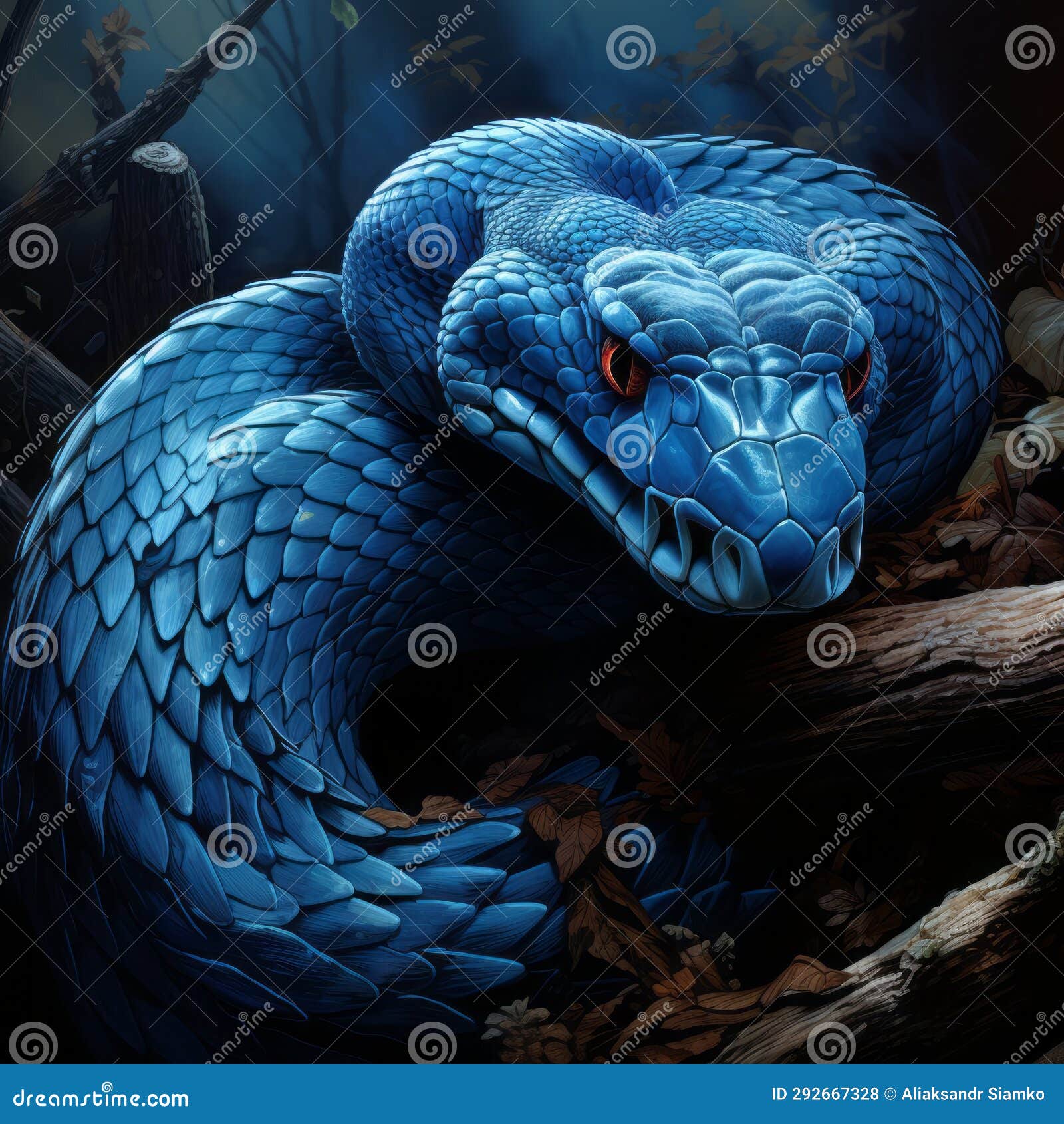 Realistic blue viper stock illustration. Illustration of rainforest ...