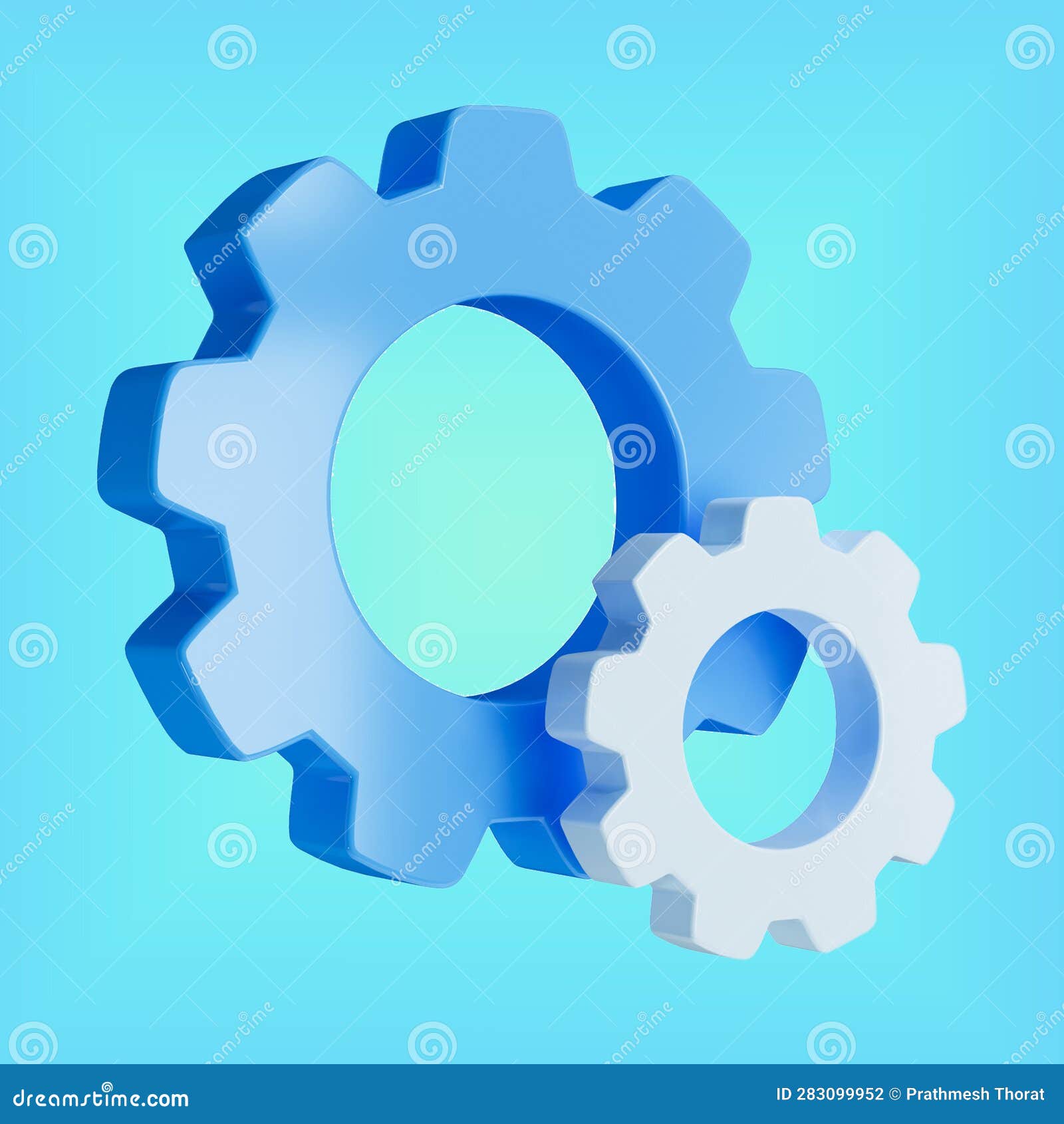 Realistic Blue and White Gears Sign 3d Illustration Icon on Blue ...
