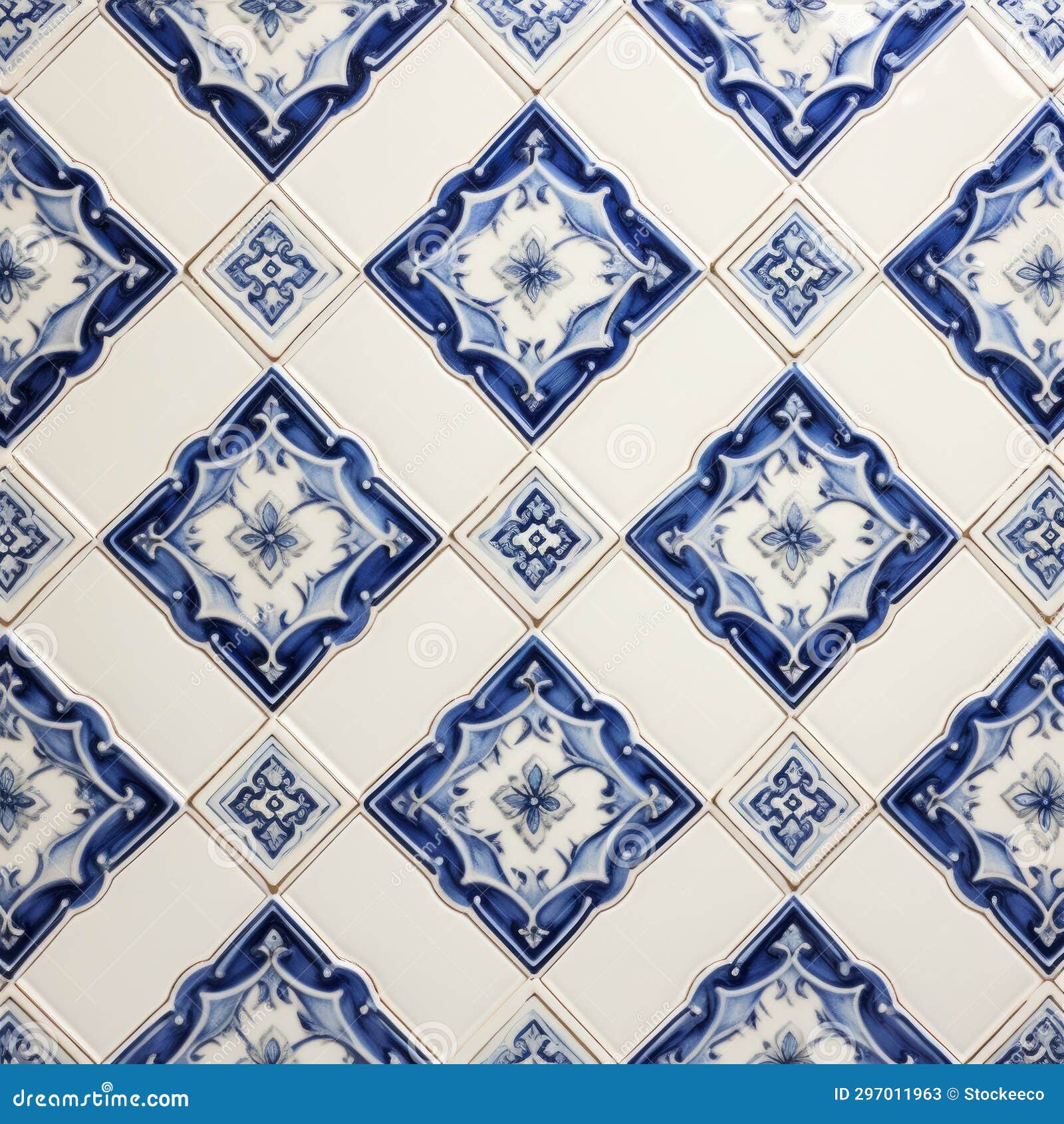Realistic Blue and White Tiled Pattern for Decor Stock Illustration ...