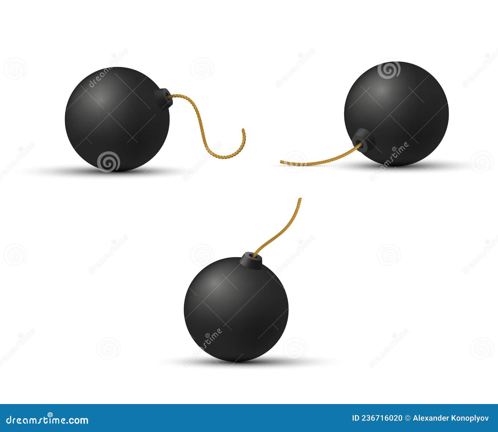 Realistic Bombs Set Vector Illustration Black Sphere Containers with ...