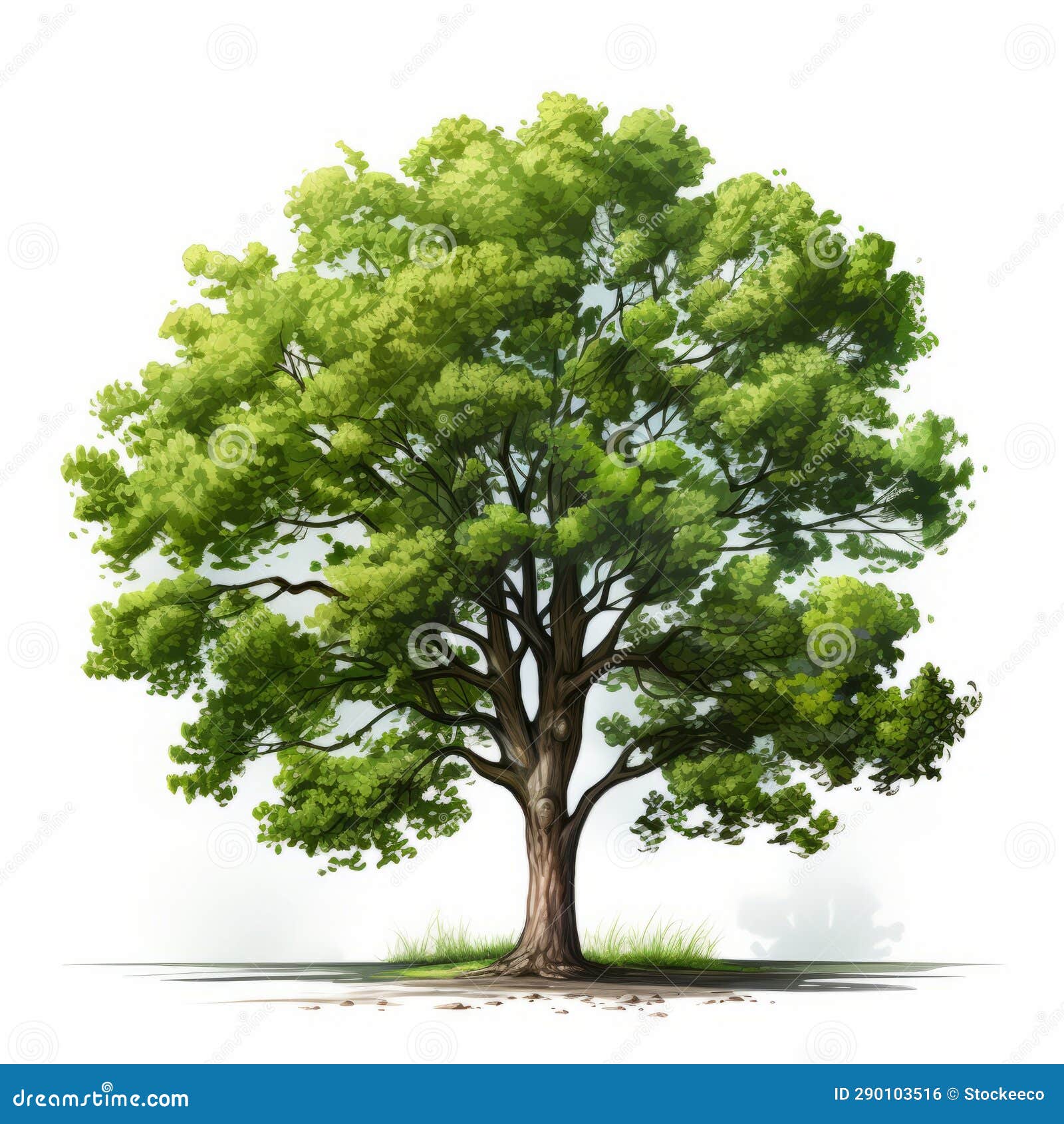 Realistic Botanical Illustration of a Green Beech Tree on White ...
