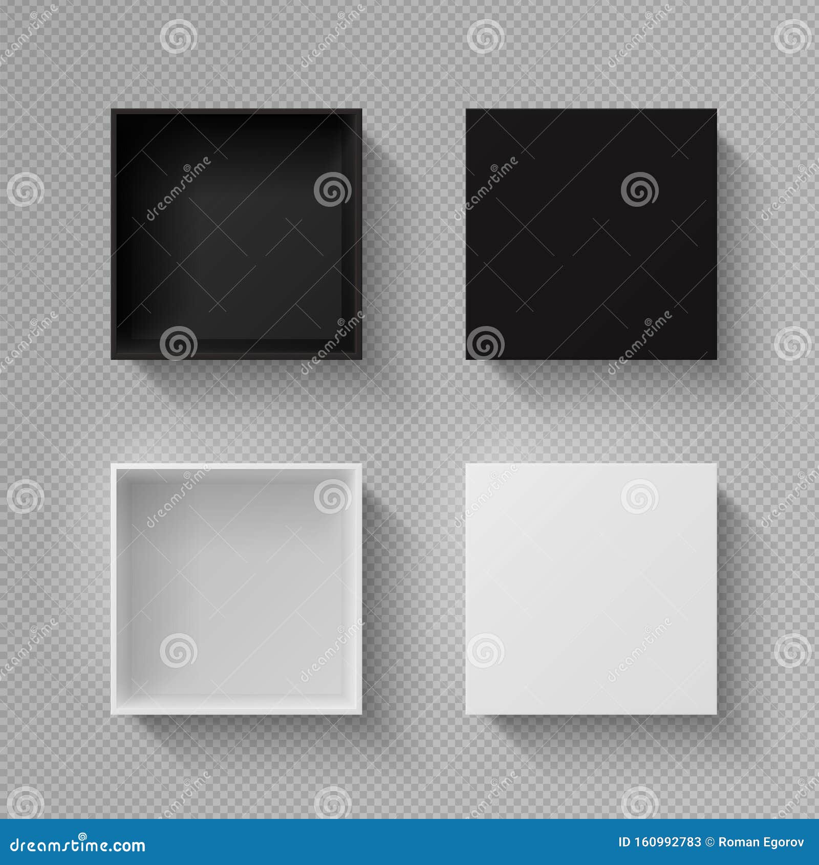Realistic Box Top View. Open Black Blank Package Mockup on Transparent ...
