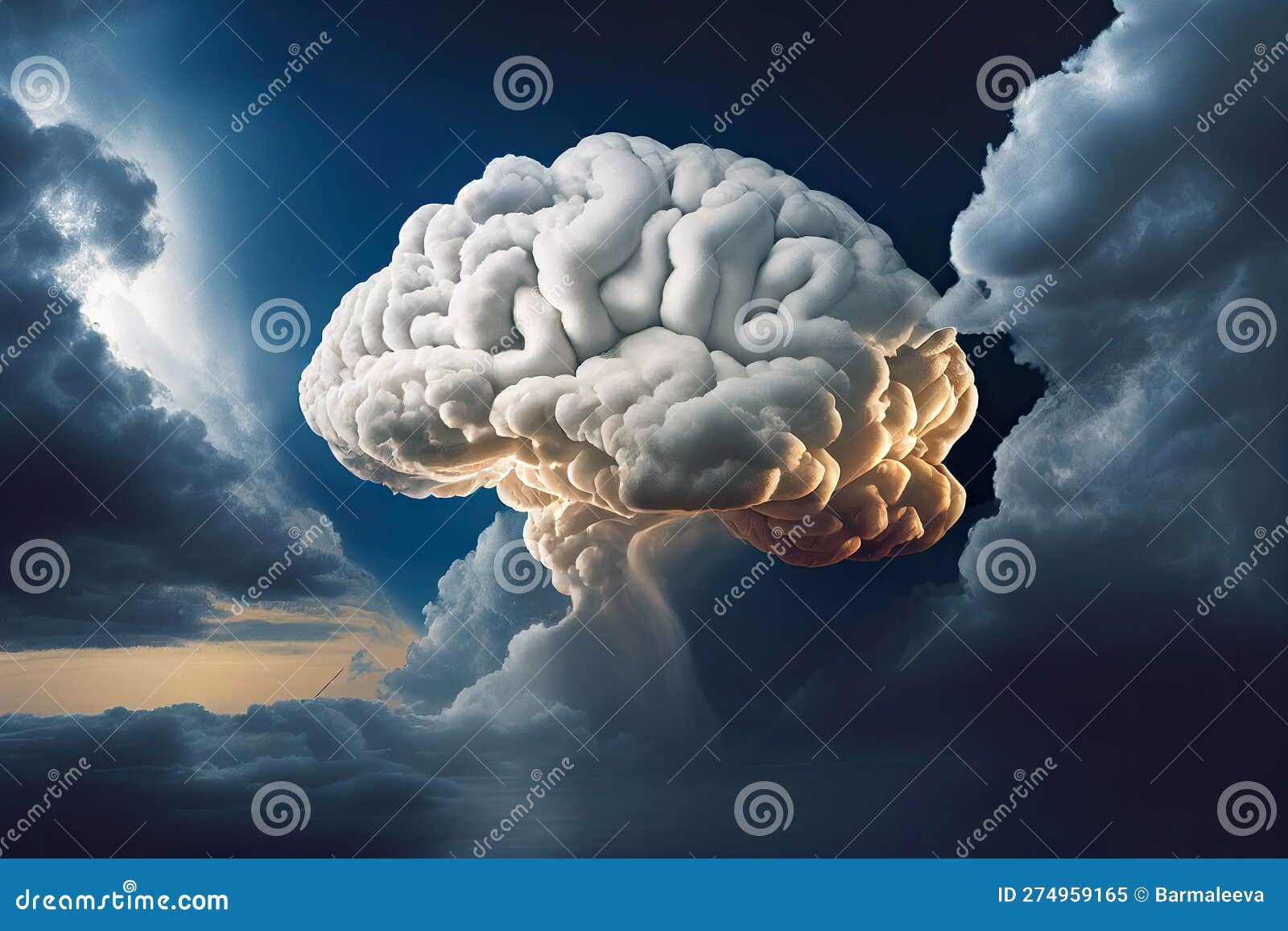 Realistic Brain Made of the Clouds. Clouds Concept Abstract Background ...
