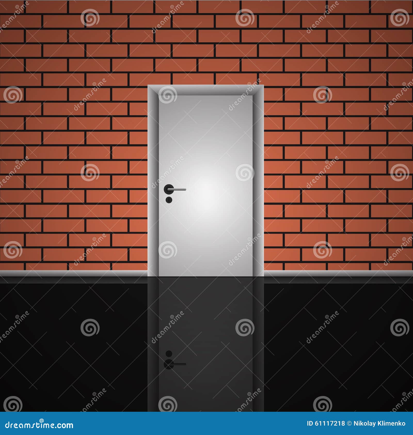 Realistic Brick Wall and Closed White Door Interior Stock Illustration ...