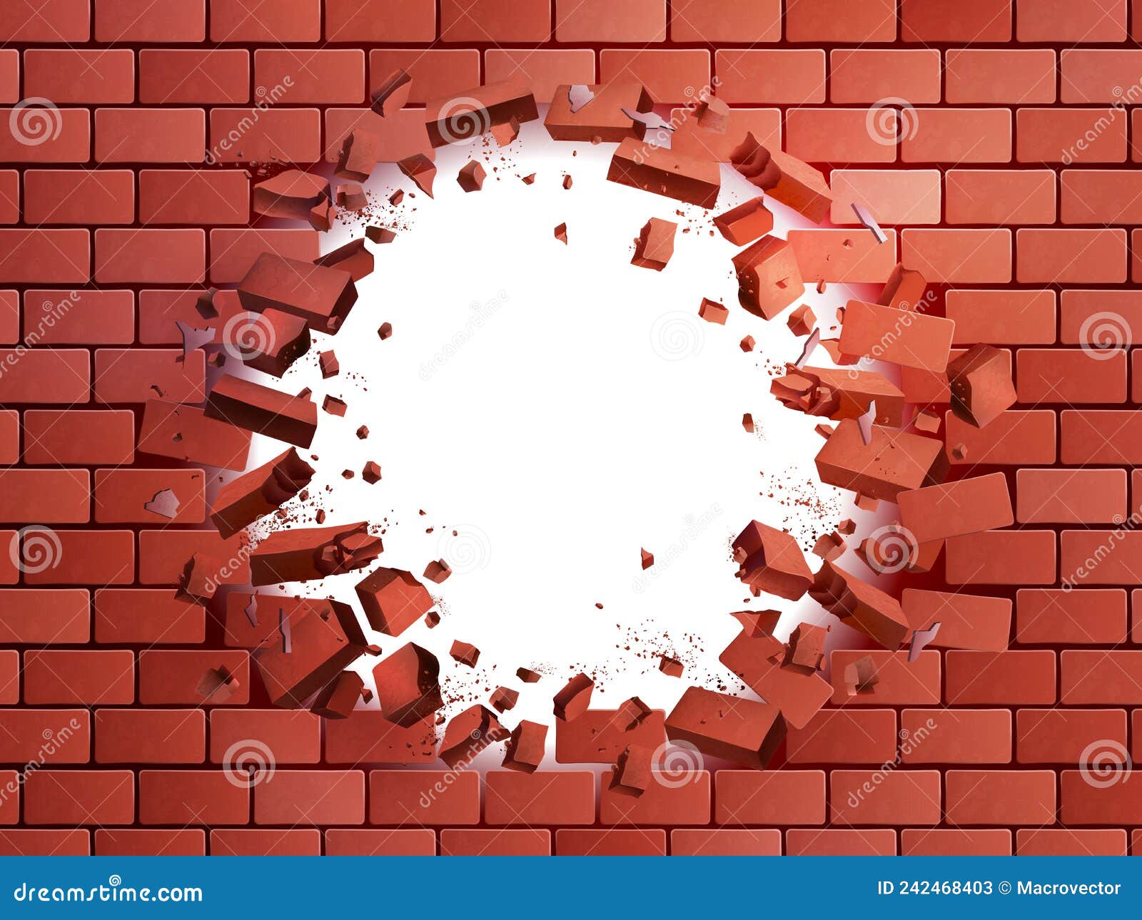 Hole In Exploding Brick Wall With Crash Text Pop Art Comics Style ...