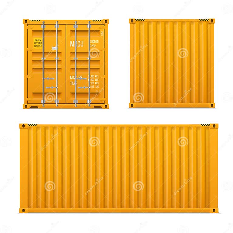 Realistic Bright Yellow Cargo Container Set. the Concept of ...