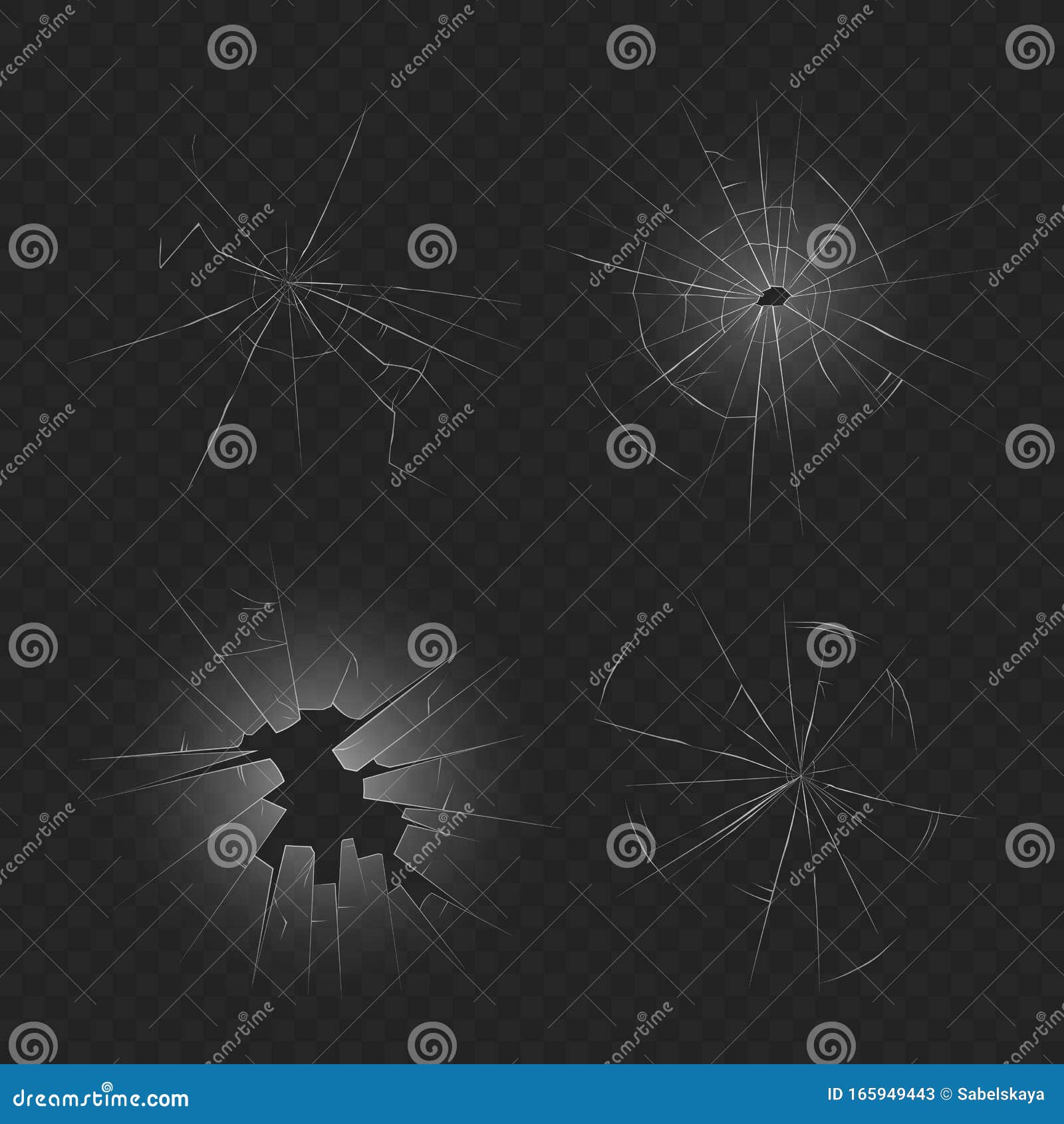 Realistic Broken Glass Texture Set - Crashed Window Crack with Hole ...