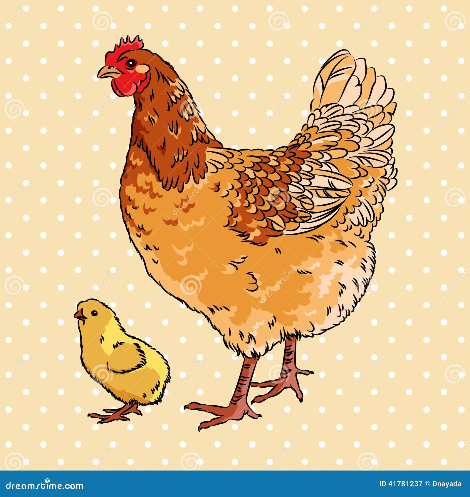Realistic Broody Chicken and Baby Chick Side View Stock Vector ...
