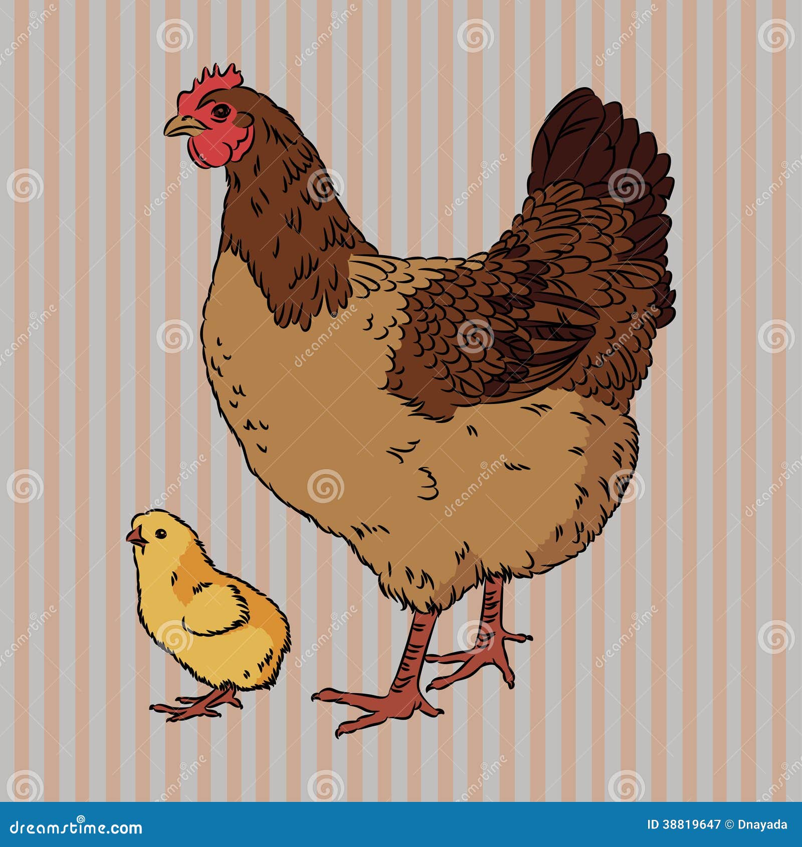 Realistic Broody Chicken and Baby Chick Side View Stock Vector ...