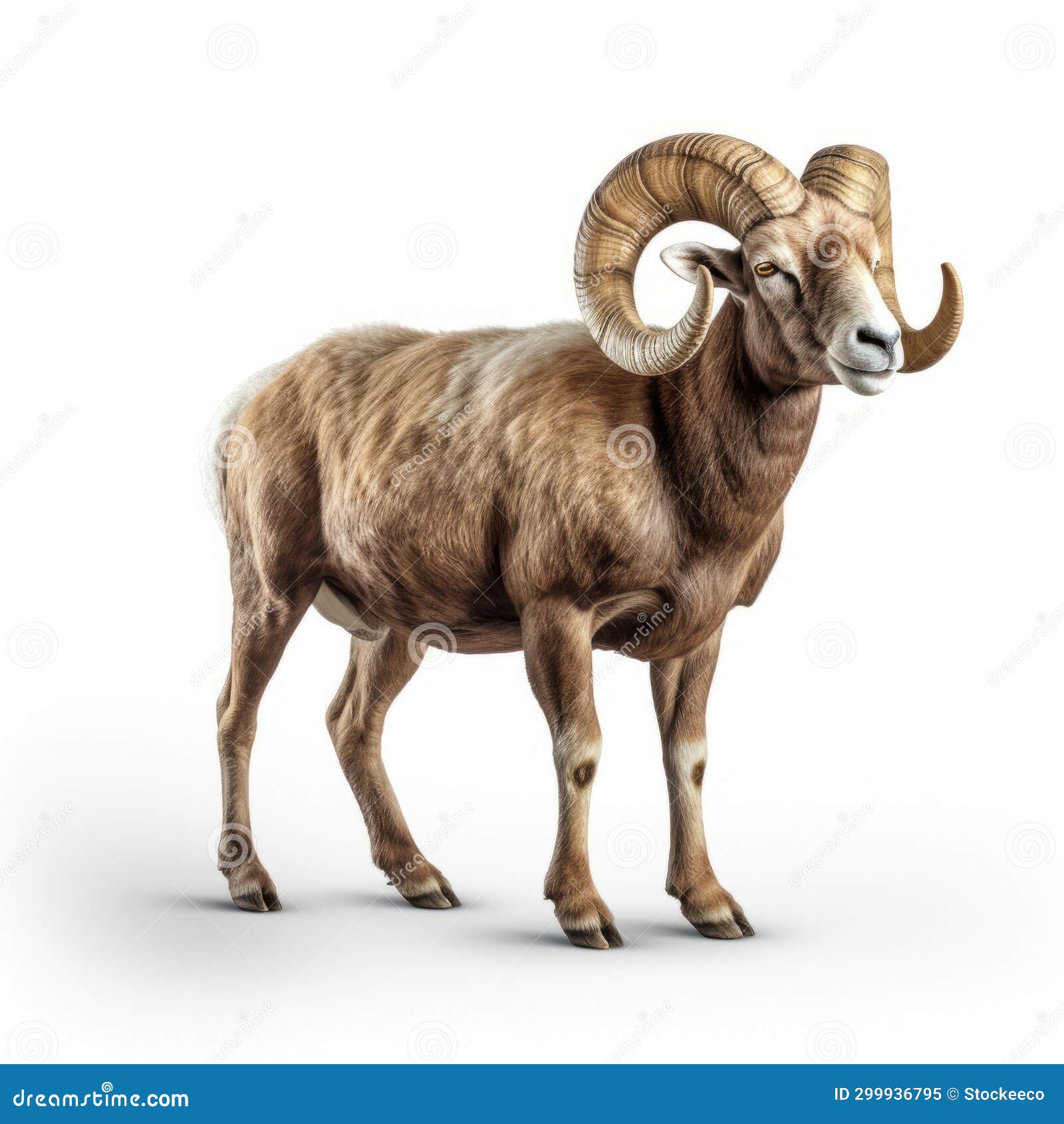 Realistic Brown Ram Standing in Front of White Background Stock ...