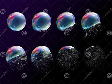 Realistic Bubble Burst. Animation Explosion 3d Soap Bubbles, Explode ...