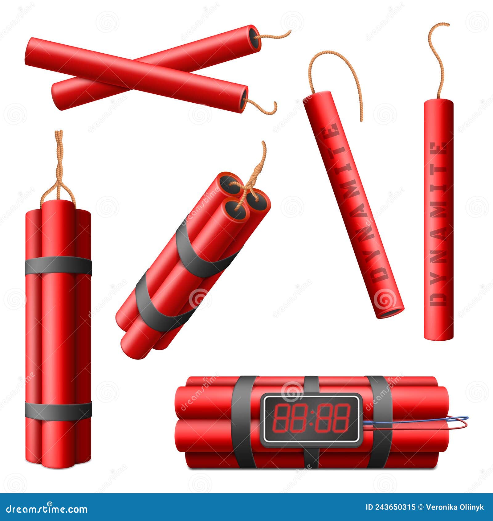 Set Of Realistic Dynamite With Burning Wick Or Realistic Bomb ...