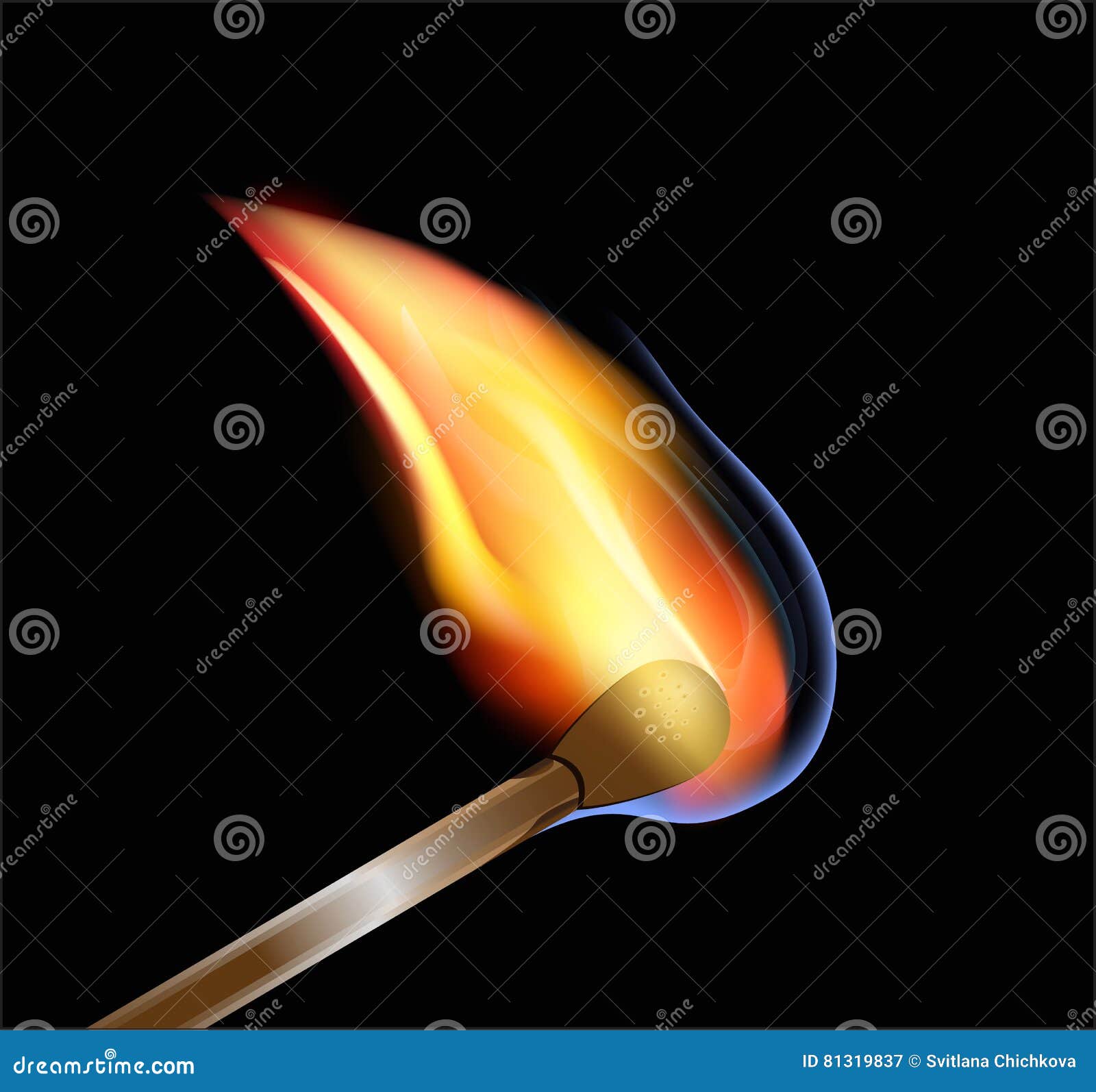 Realistic Burning Match. Matchstick Flame. Transparency Grid. Special ...