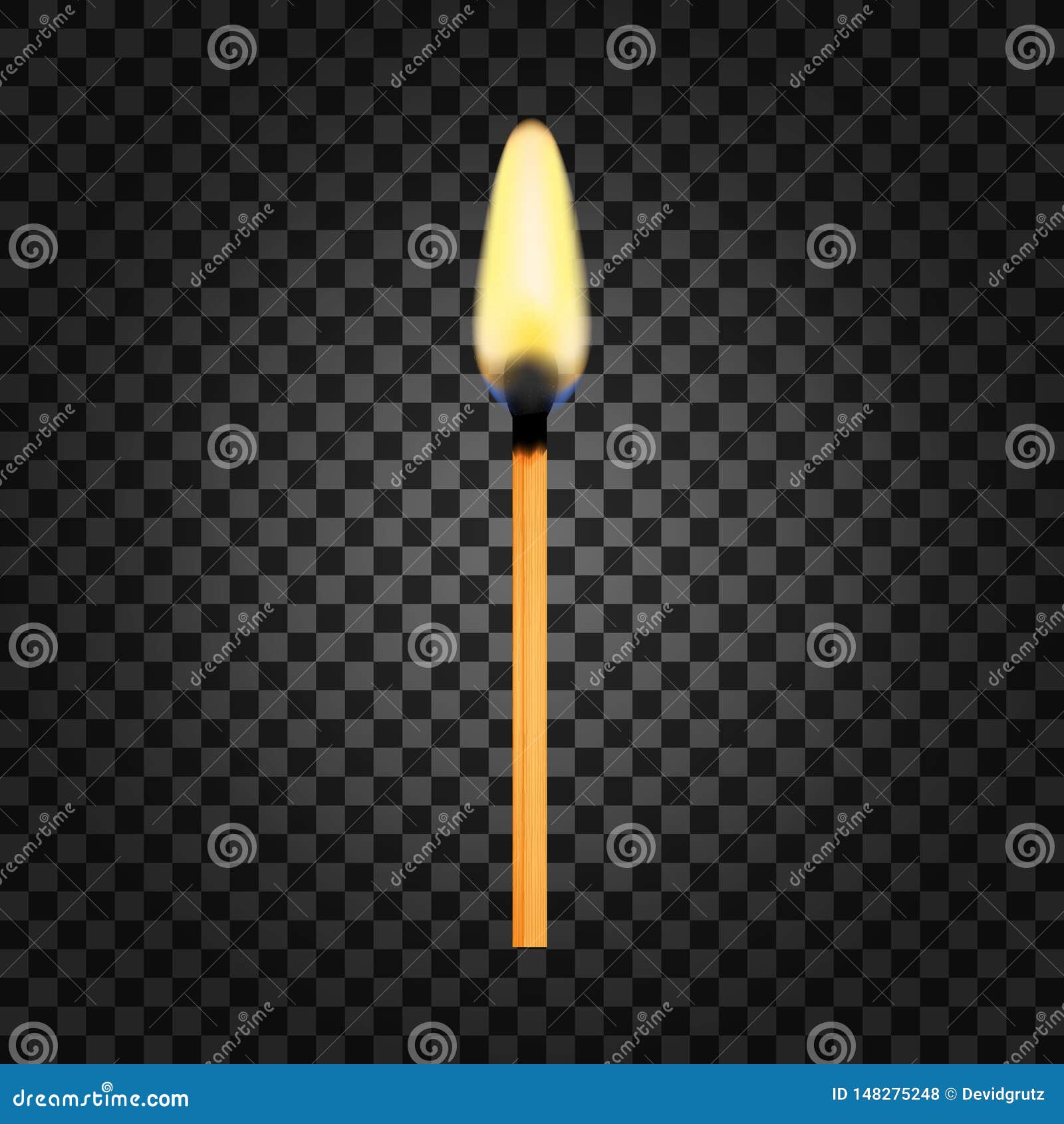 Realistic Burning Match on Transparency Grid Background. Vector Stock ...