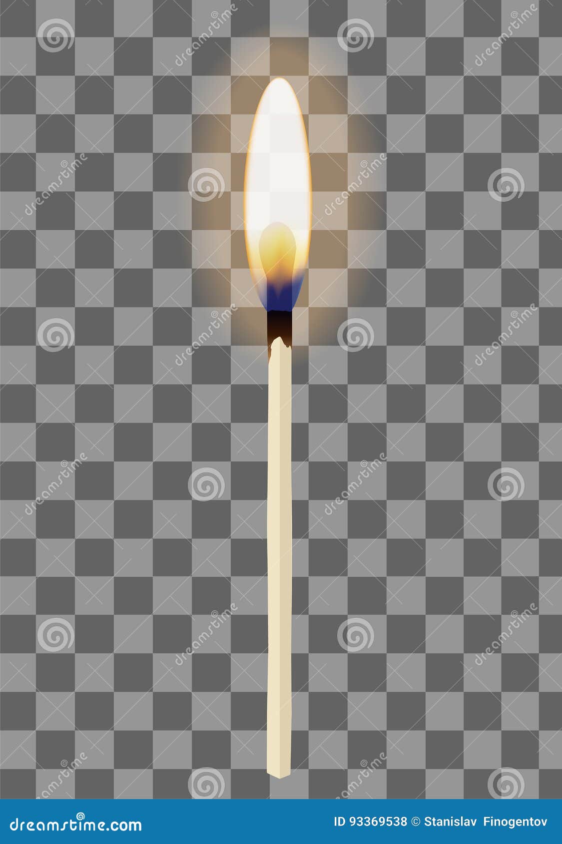 Realistic Burning Match on Transparent Checkered Background. Vector ...