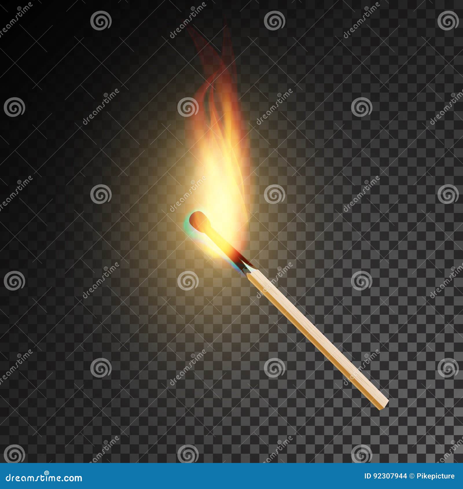 Realistic Burning Match Vector. Burning Match on Transparency Grid ...