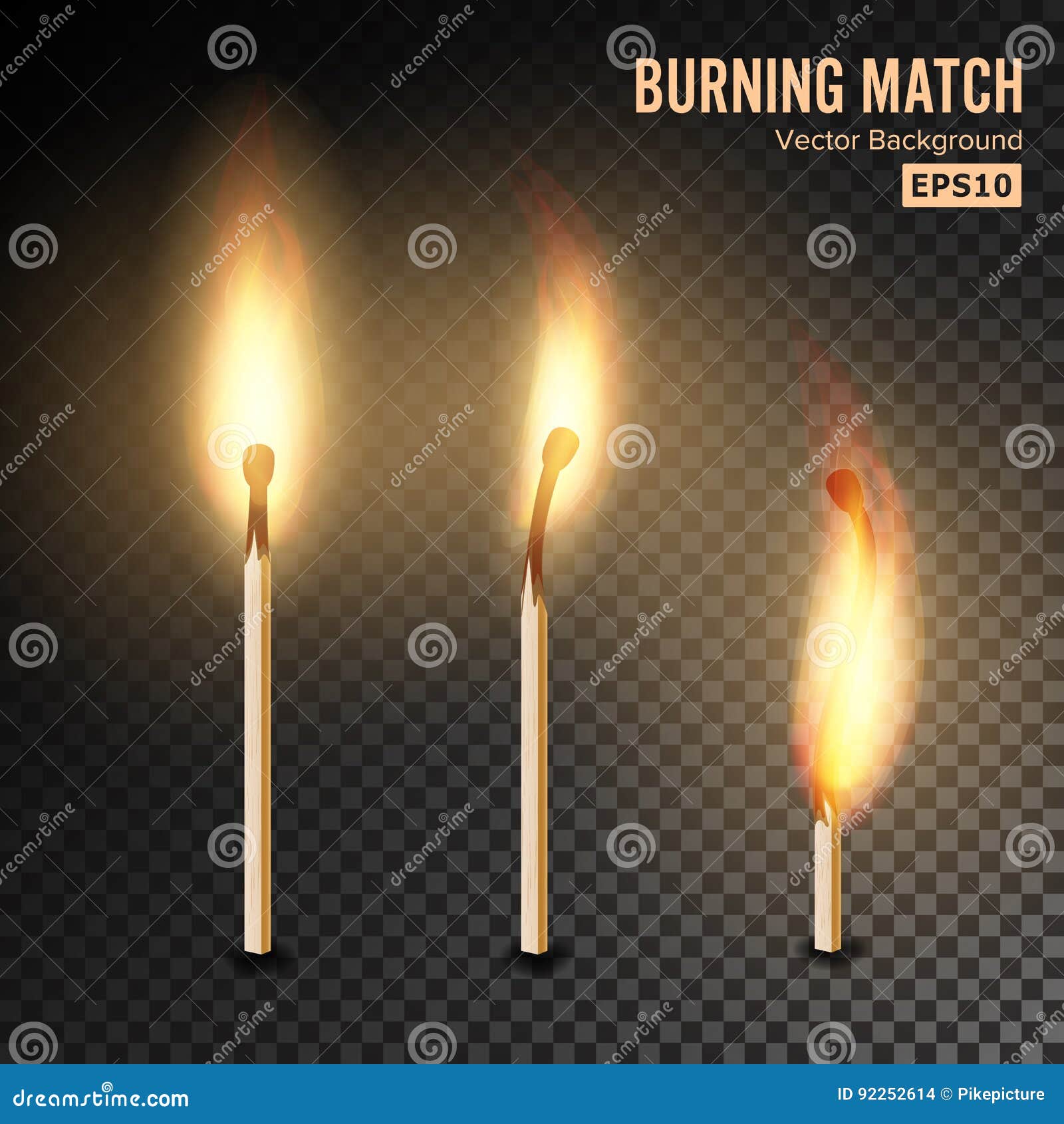 Realistic Burning Match Vector. Matchstick Flame. Transparency Grid ...