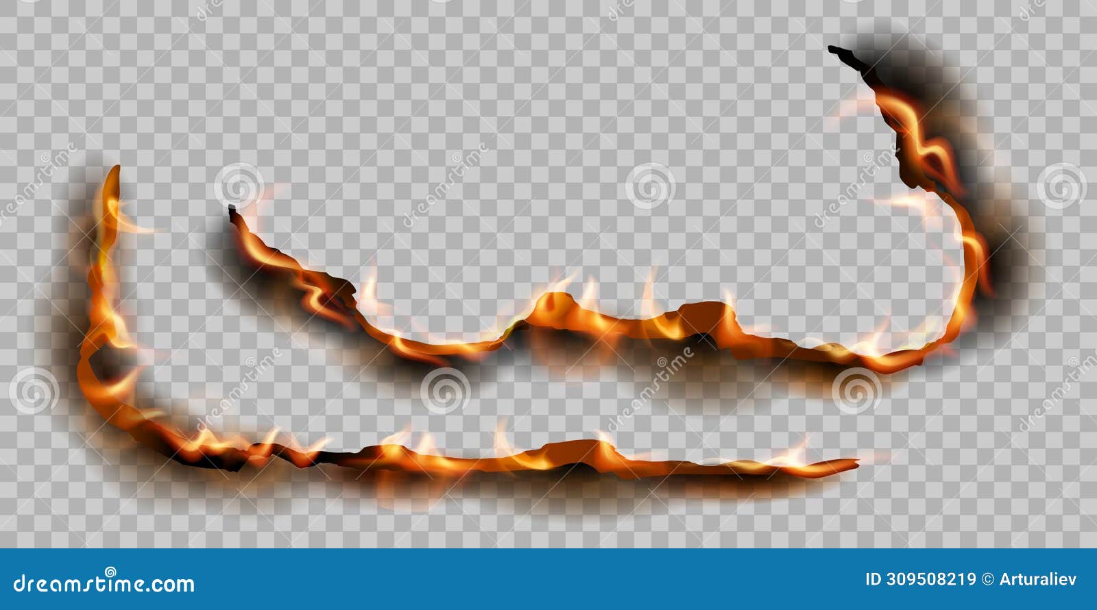 Realistic Burnt Paper Edges Elements with Fire and Black Ash Stock ...