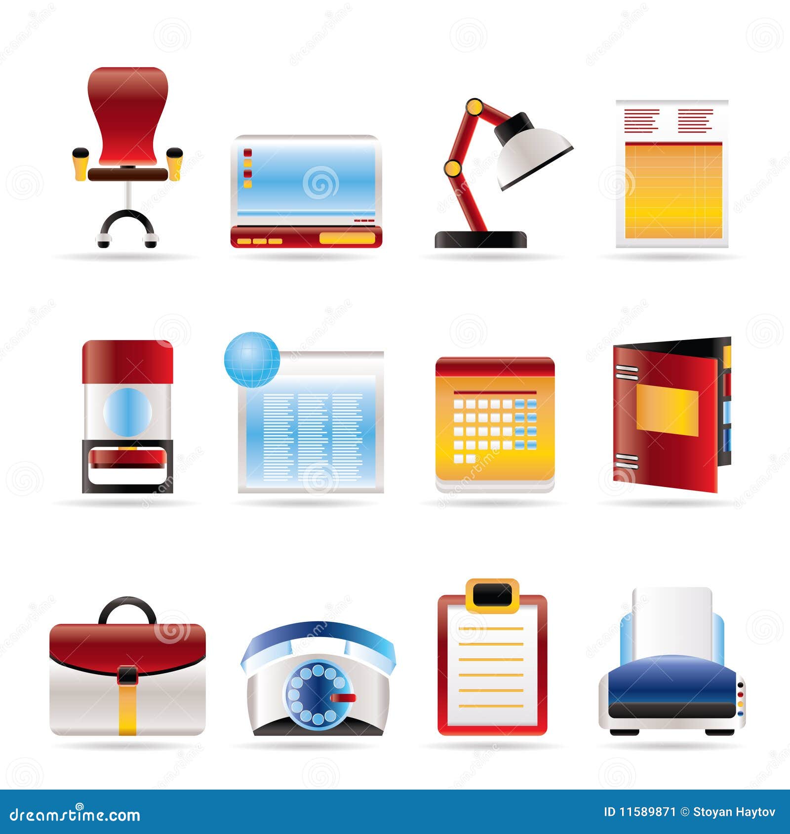 Realistic Business, Office and Firm Icons Stock Vector - Illustration ...
