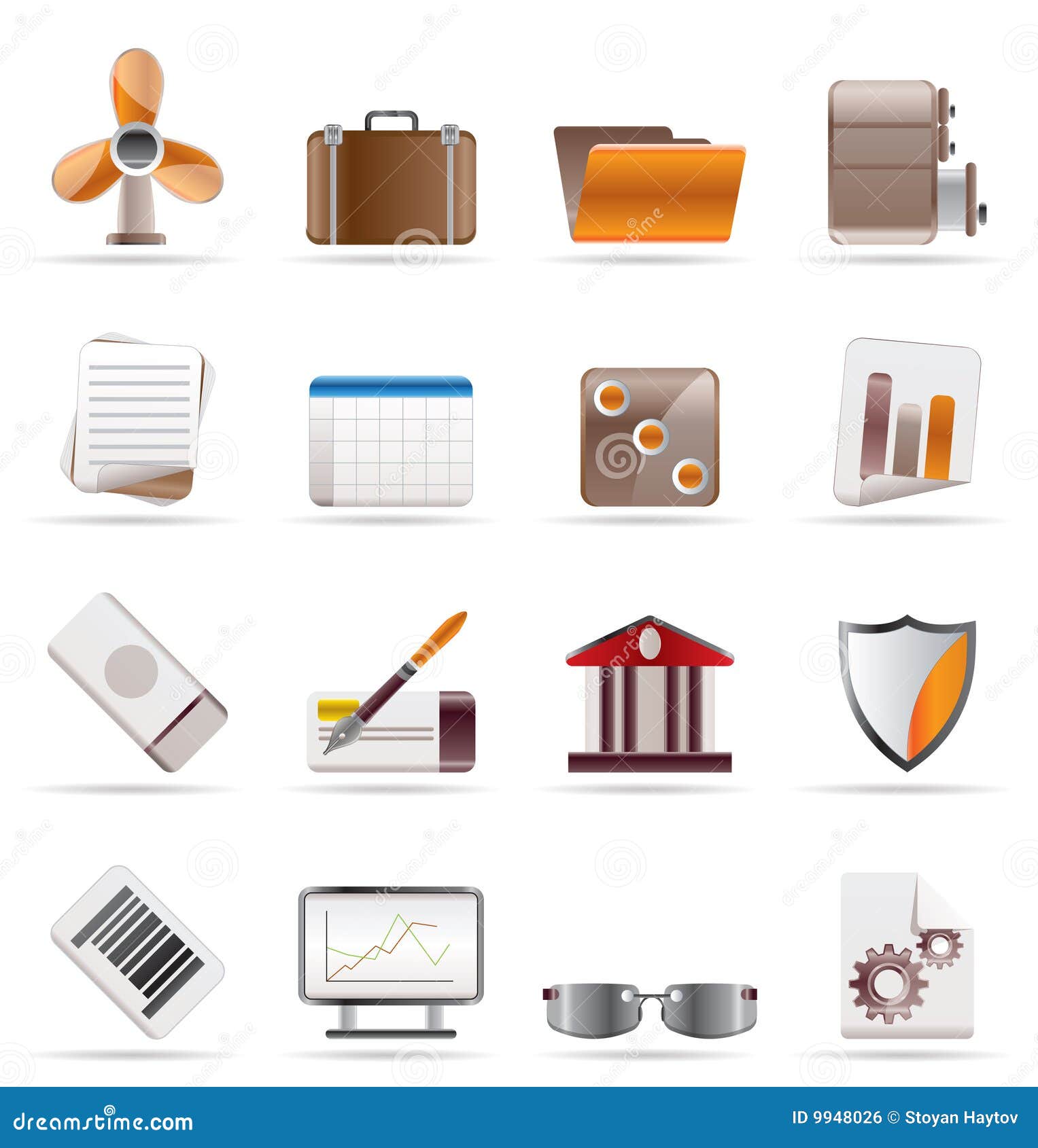 Realistic Business and Office Icons Stock Vector - Illustration of ...