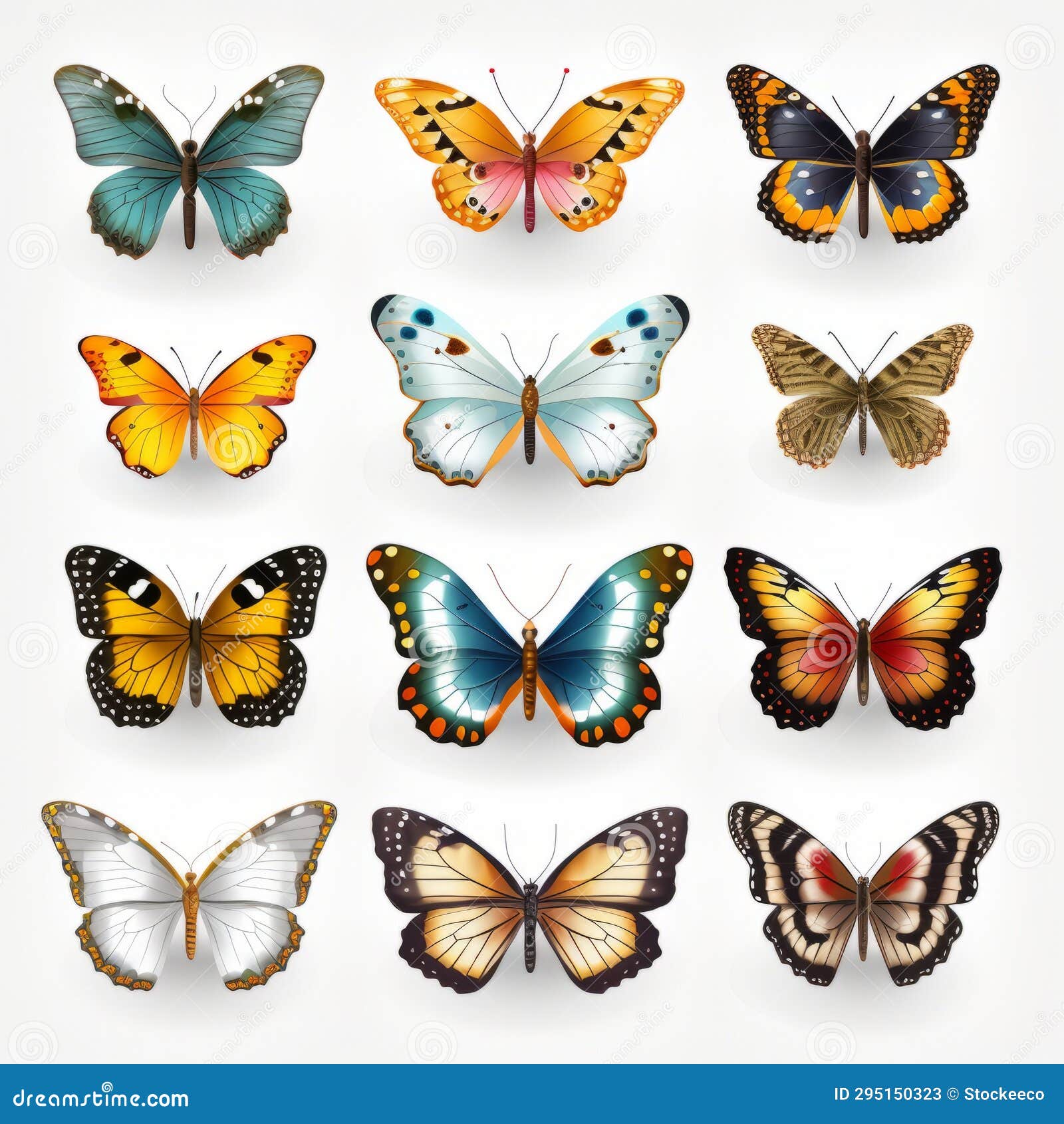 Realistic Butterflies: Hyper-realistic Icons of Different Types Stock ...