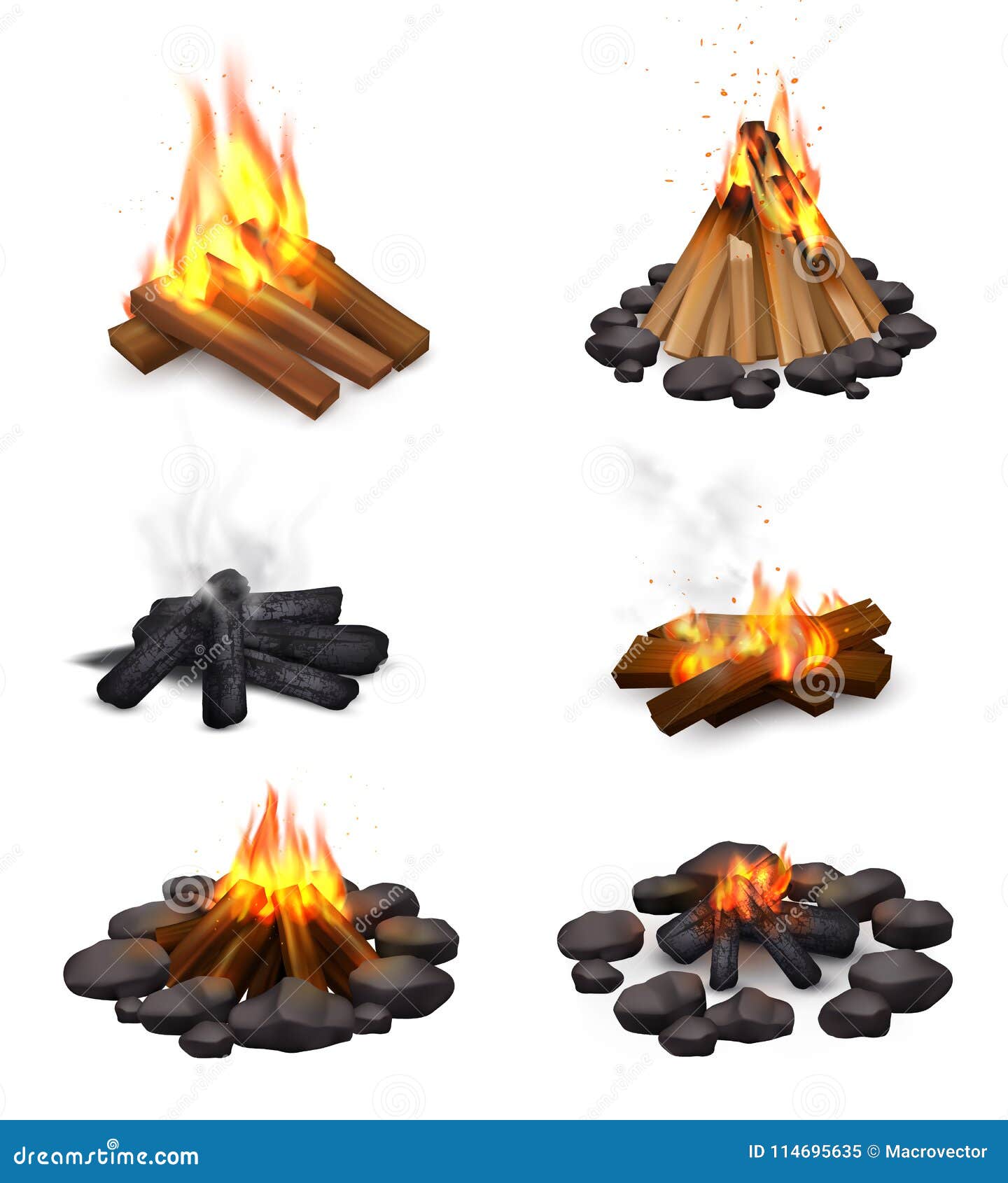 Realistic Steaming Campfire Collection Stock Vector - Illustration of ...