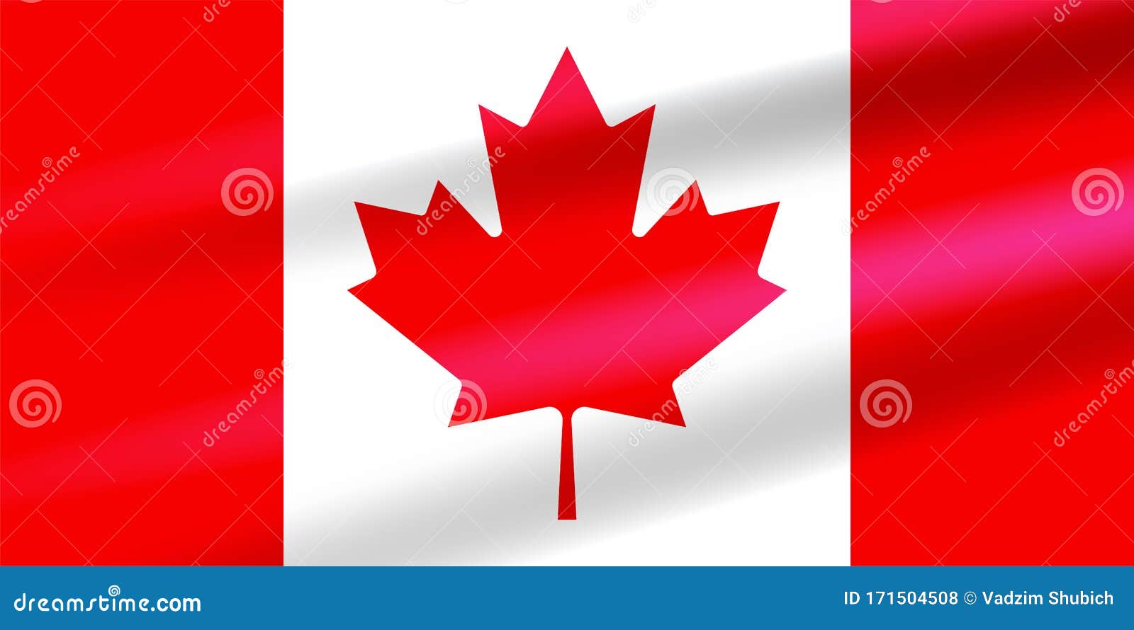 Realistic Canadian Flag with Eleven-pointed Red Maple Leaf Developing ...