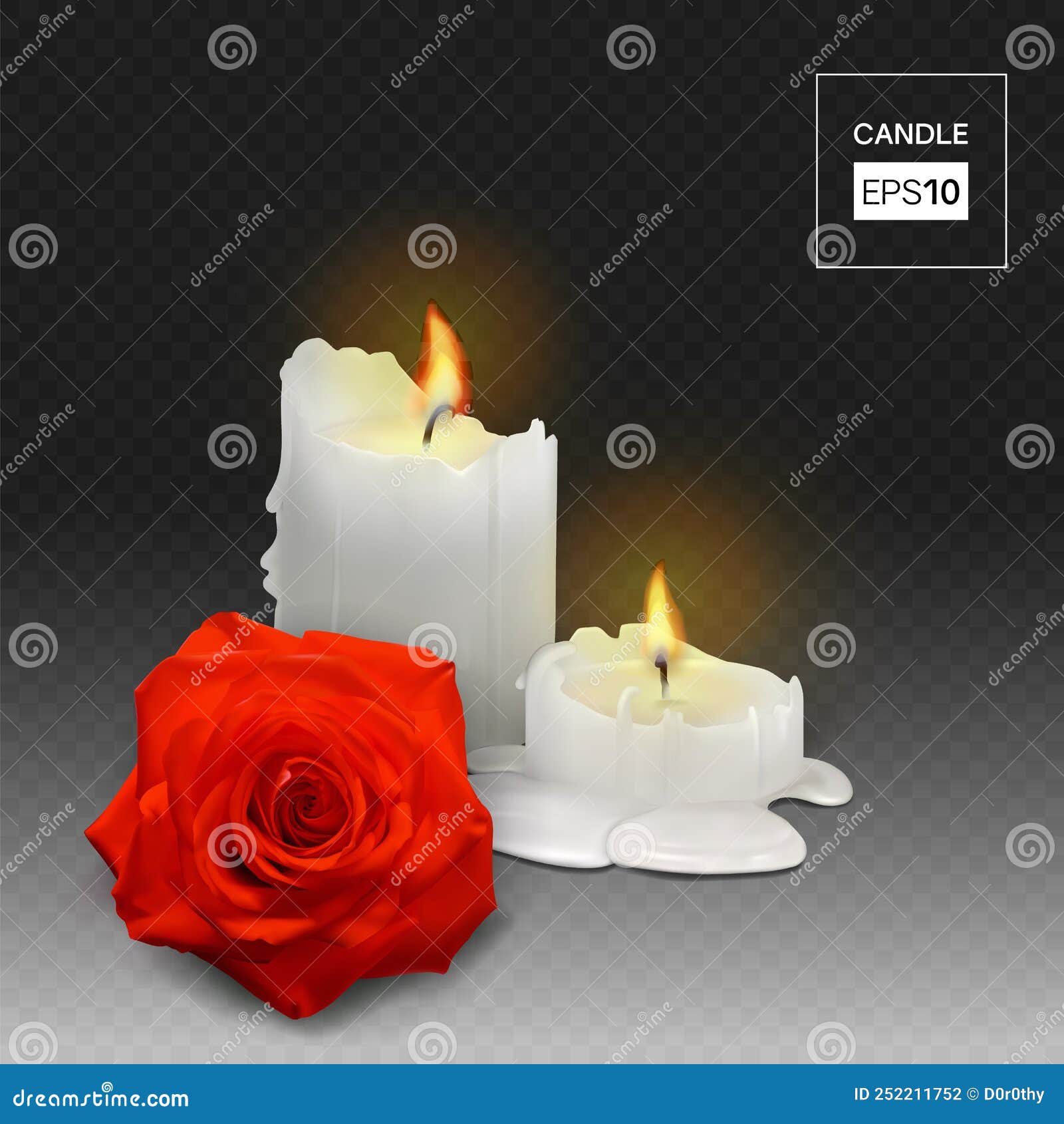Realistic Candles and Rosebud on a Transparent Background. Stock Vector ...