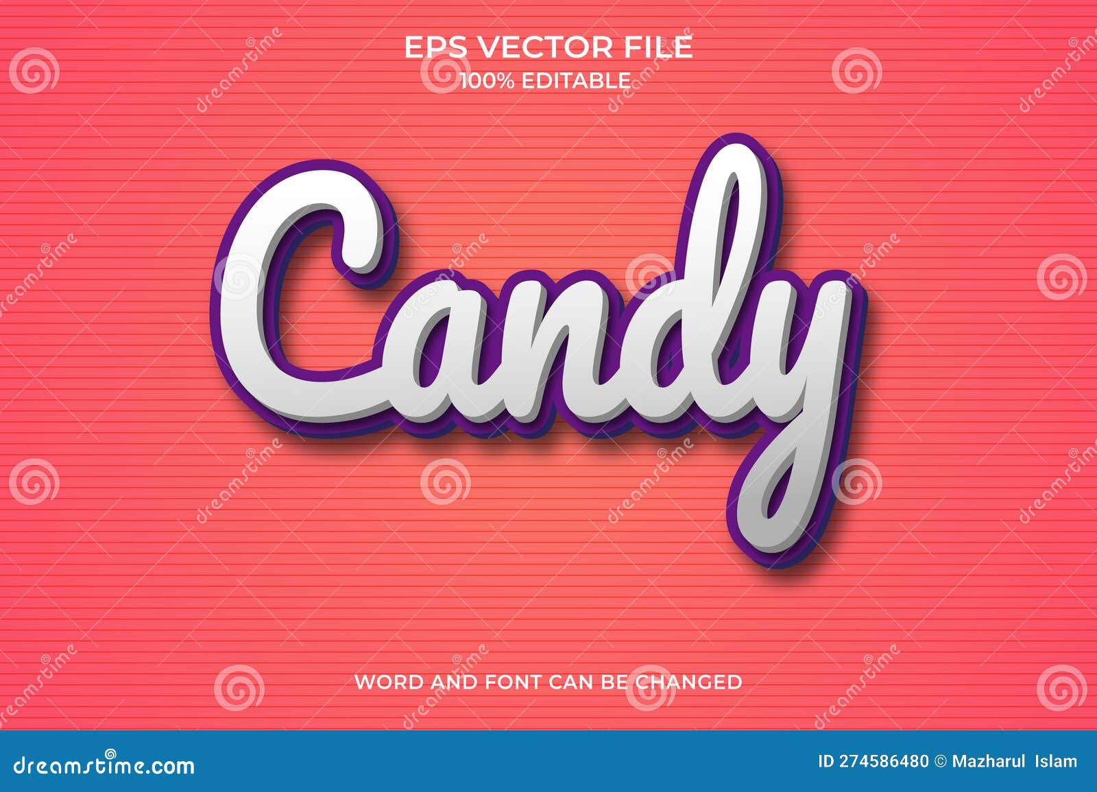 Realistic Candy 3D Editable Text Style Effect with Prple Color Stock ...