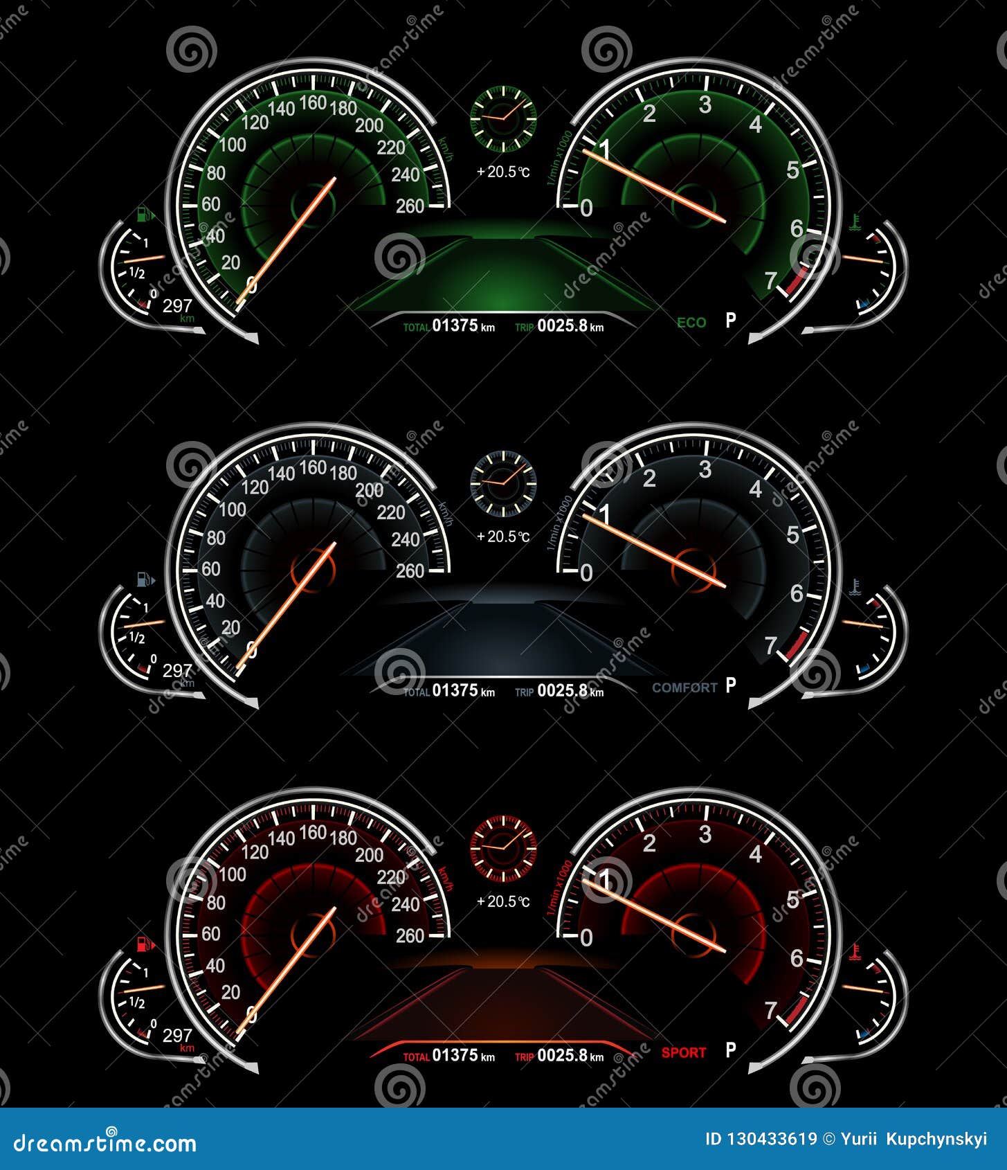 Realistic car dashboard. stock vector. Illustration of repair - 130433619