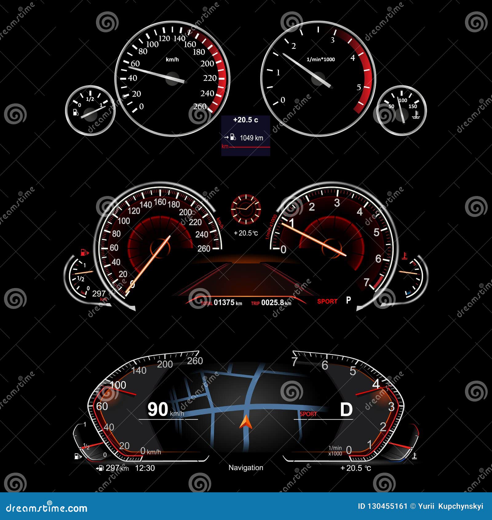 Realistic car dashboard stock vector. Illustration of level - 130455161